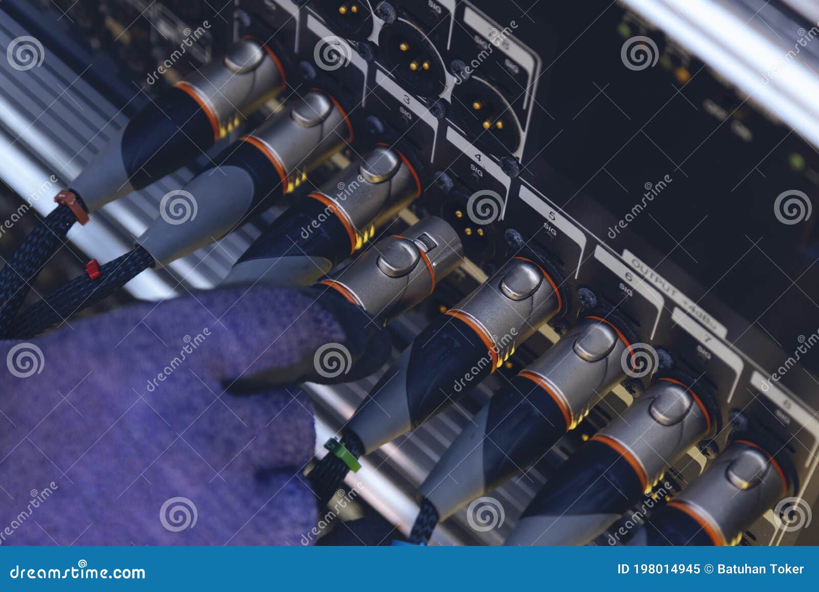 Sound Engineer Plugging Audio Cable on Studio System Boxes Stock Image ...