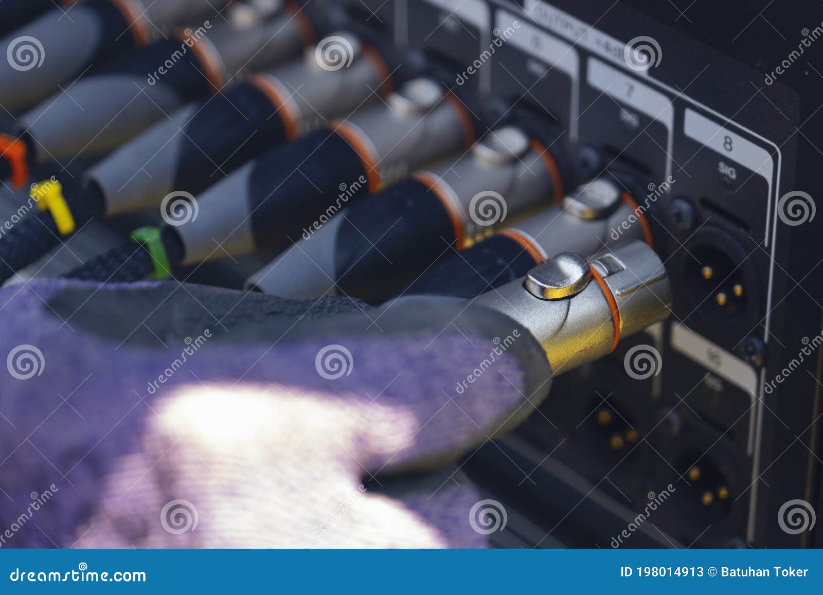 Sound Engineer Plugging Audio Cable on Studio System Boxes Stock Image ...