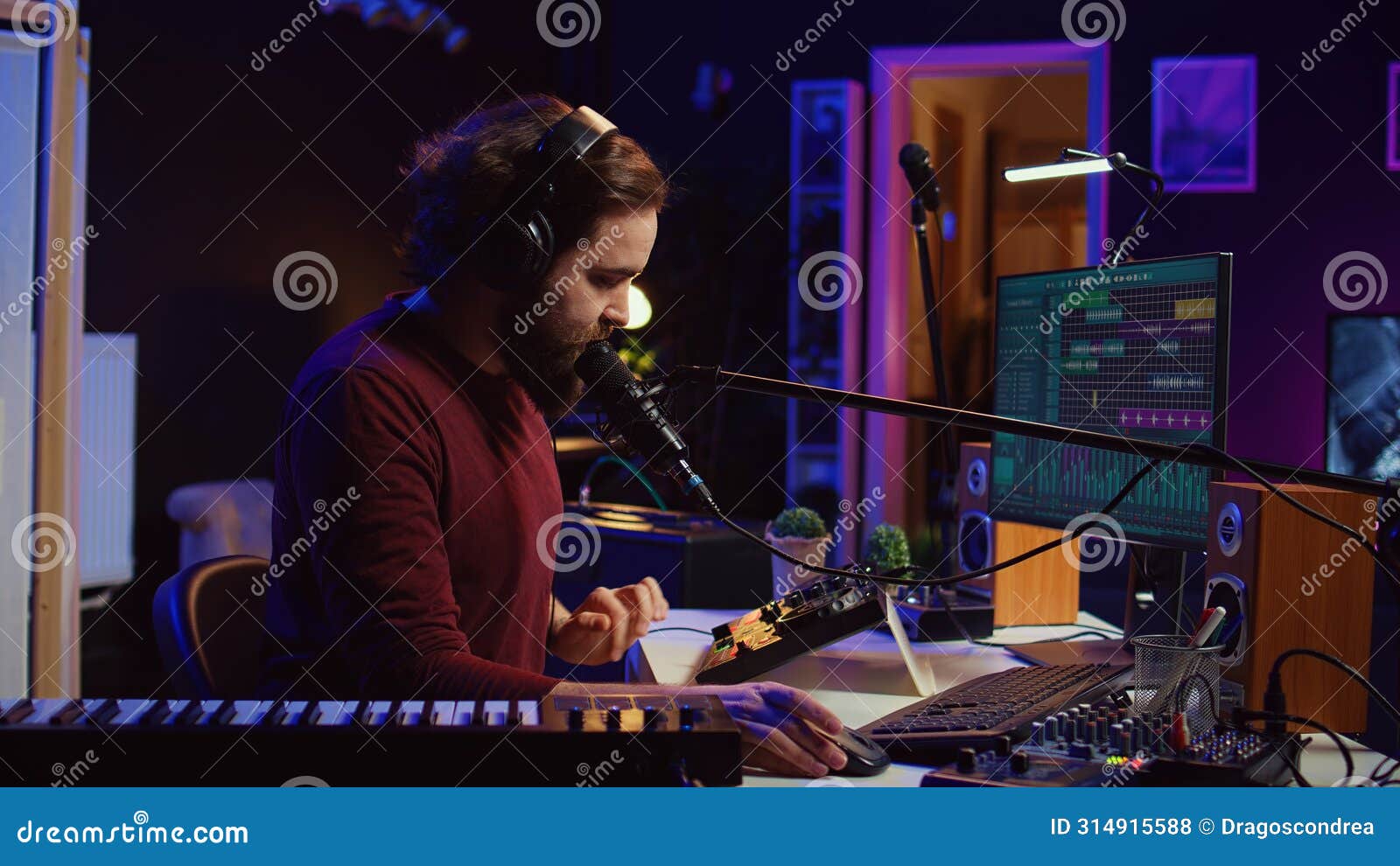 Sound Engineer Recording Backing Vocals and Singing on Microphone Stock ...