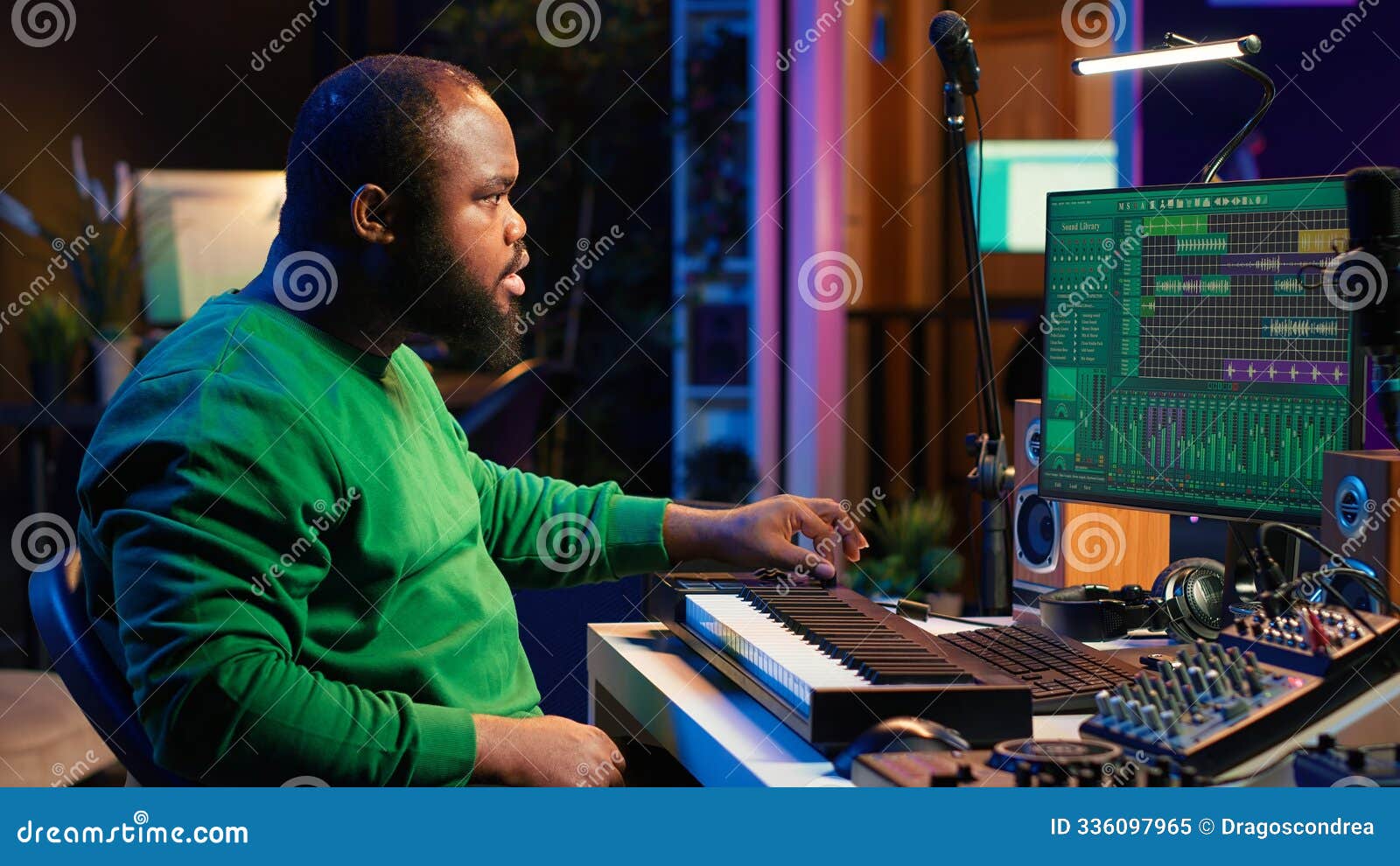 Sound Engineer Recording Piano Notes with DAW Software in His Home ...