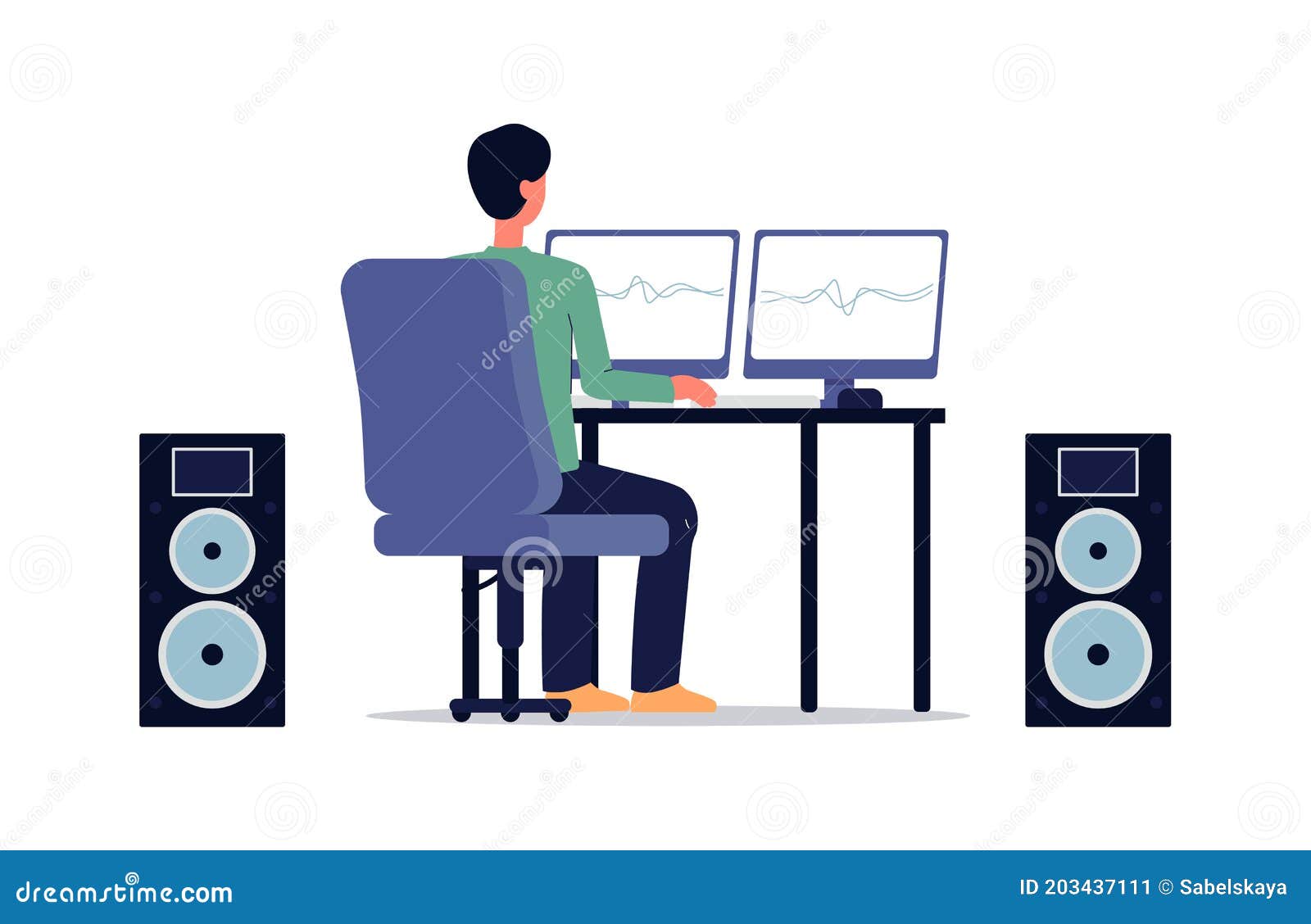 Sound Engineer with Recording Studio Equipment Isolated Vector Flat ...