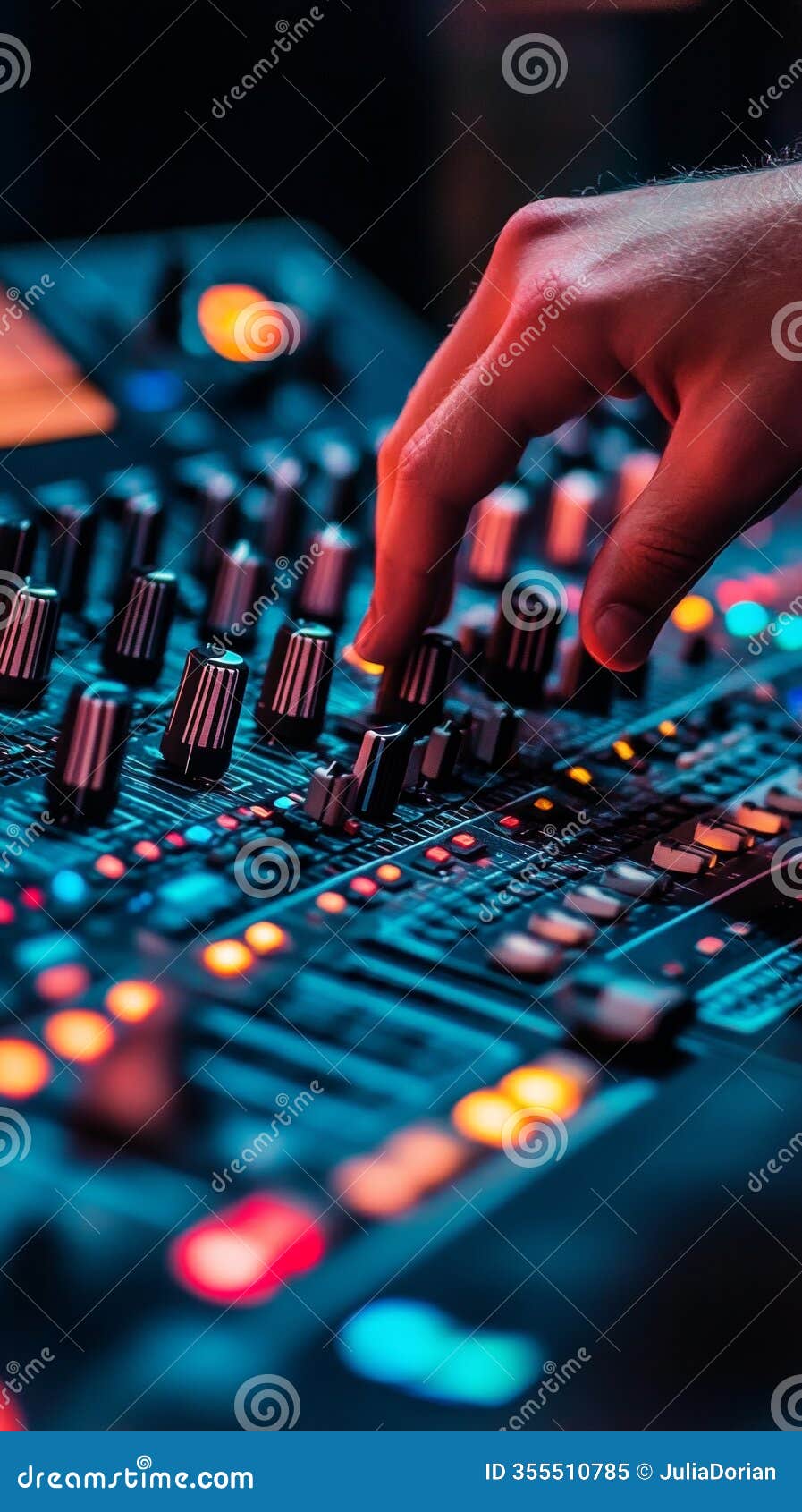 Sound Engineer S Workspace,. Professional Mixing Console with Faders ...