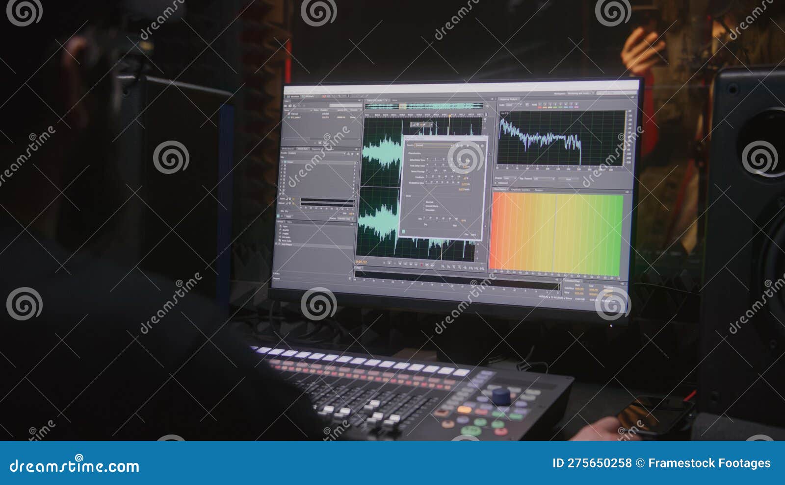 Sound Engineer Uses Control Mixing Surface and Computer Stock Photo ...