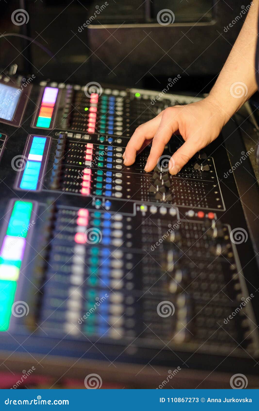 The sound engineer at work stock image. Image of fingers - 110867273