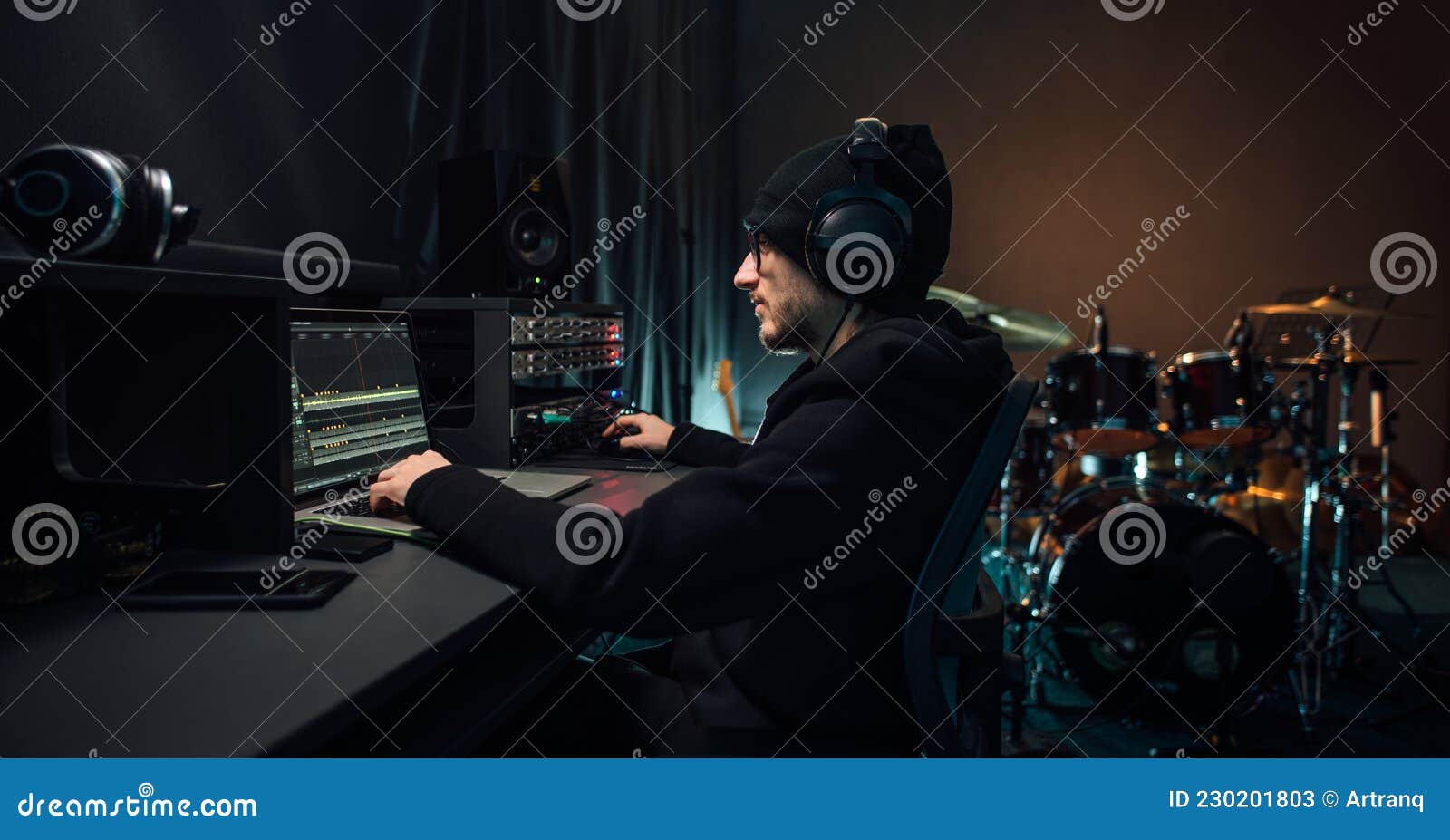 Sound Engineer Working in Recording Studio. Stock Image - Image of ...