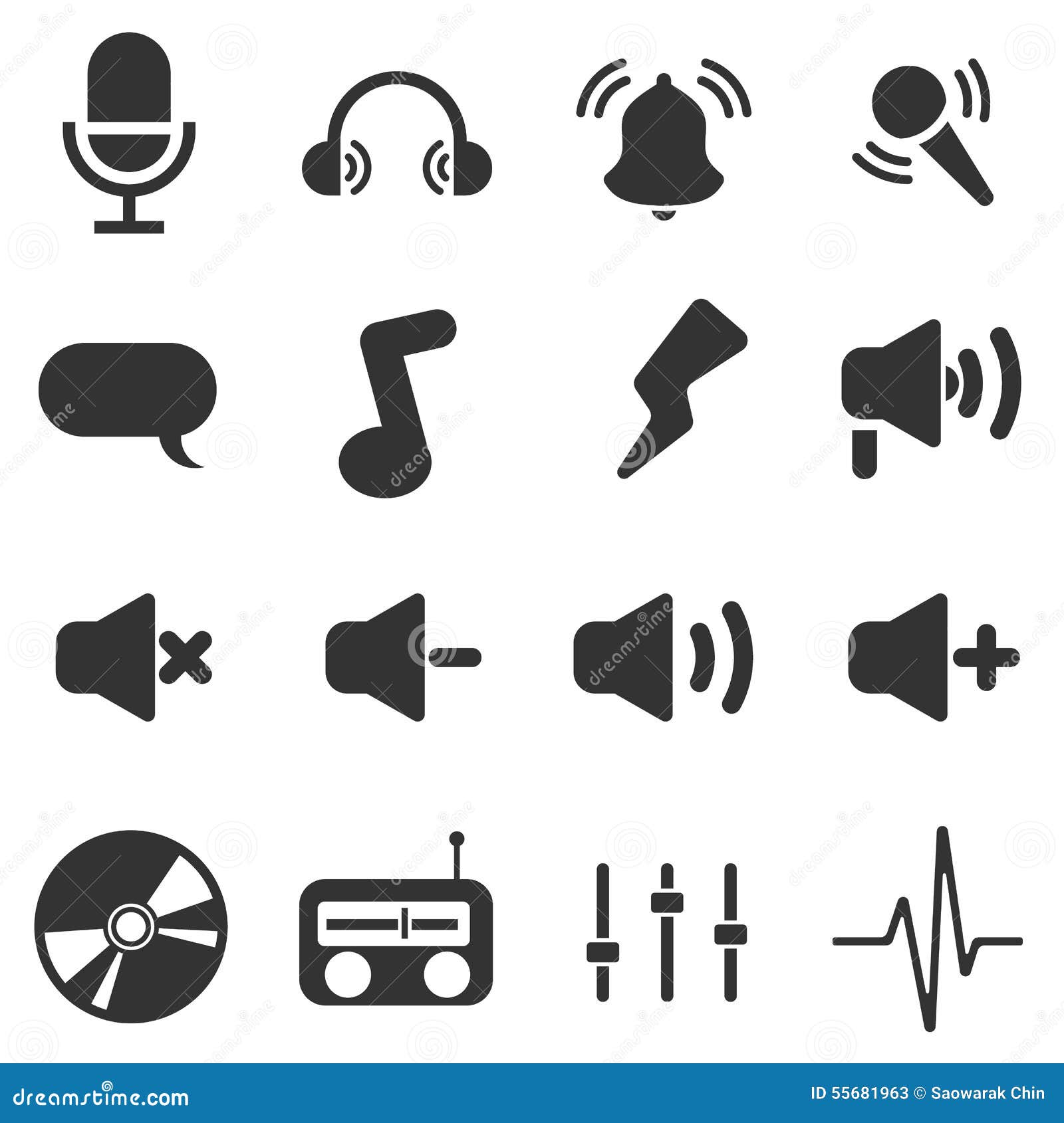 Sound Icon Set stock vector. Illustration of logo, icon - 55681963