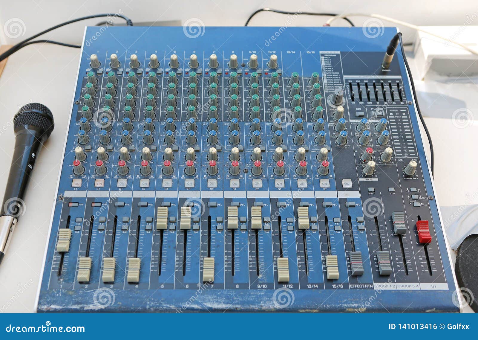 Sound Levels on a Professional Audio Mixer with Microphone, Music ...