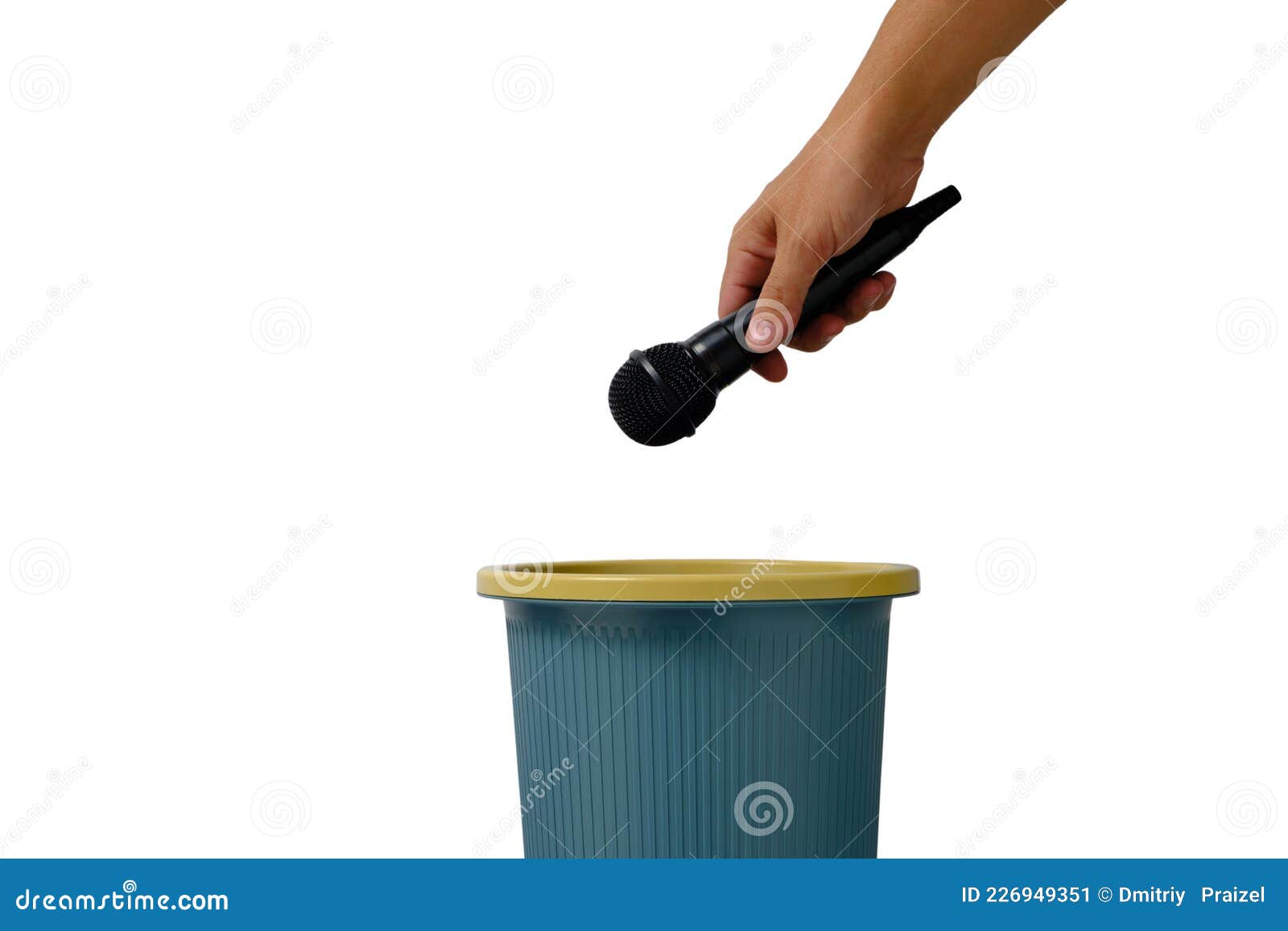 Sound Microphone For Vocal Singing Is Thrown Into Trash, On White ...