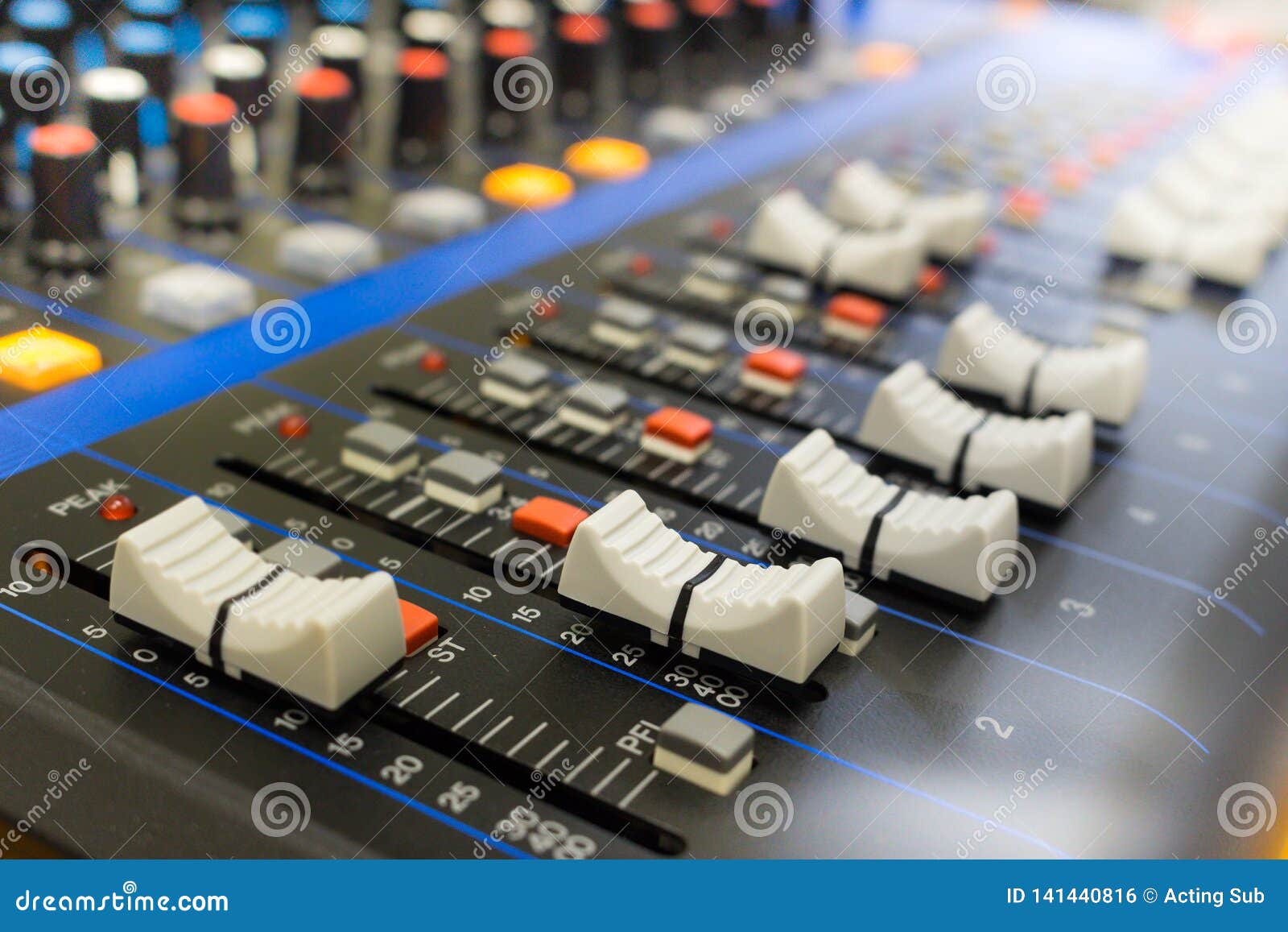 Sound mixer control panel. stock photo. Image of mixing - 141440816