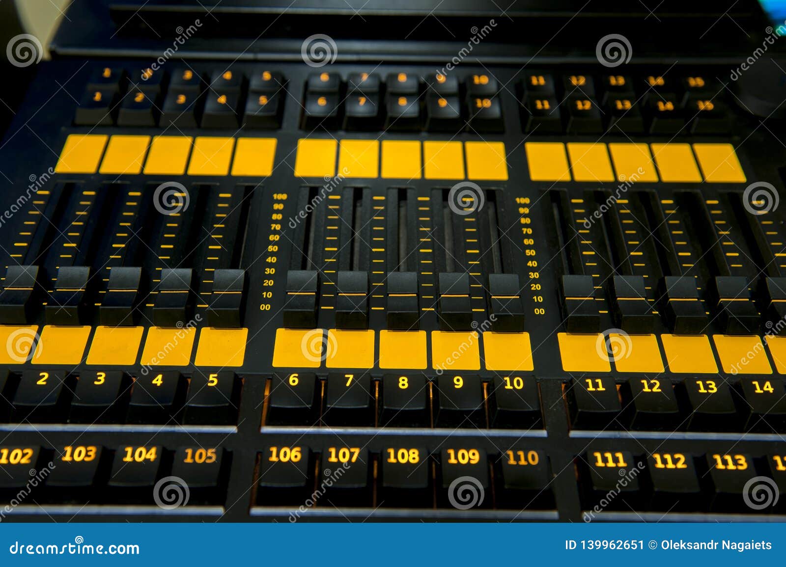 Sound Mixer Control Panel, Closeup. Sound Engineer. Stock Image - Image ...
