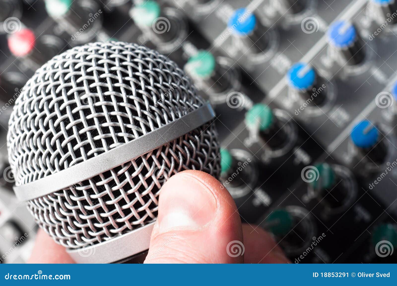 Sound Mixer with Microphone in Hand Stock Image - Image of closeup ...