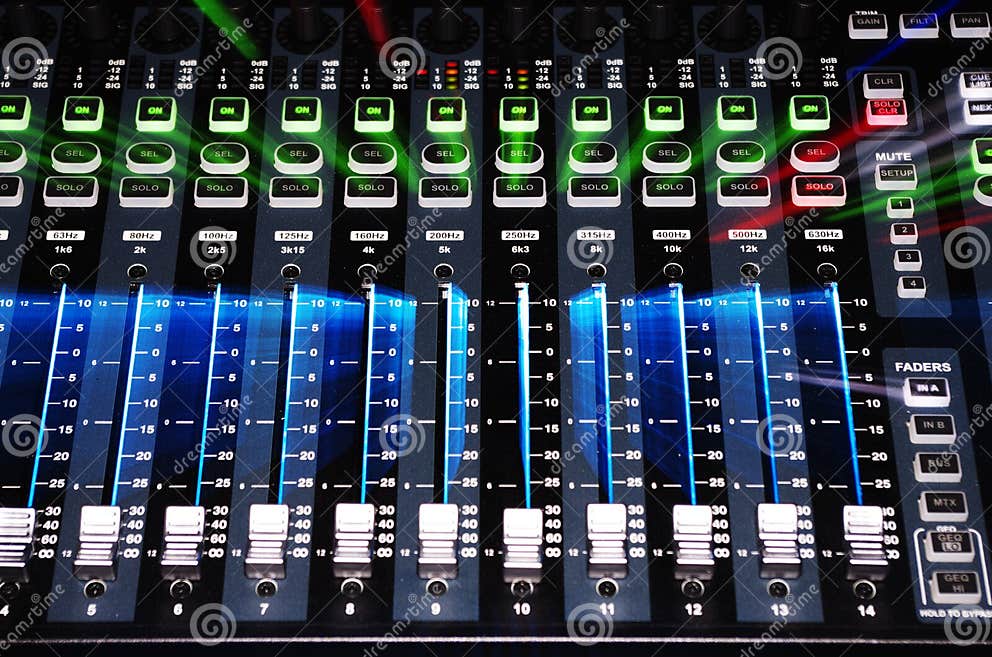 Sound Mixer System with Explosion Light Stock Image - Image of disco ...