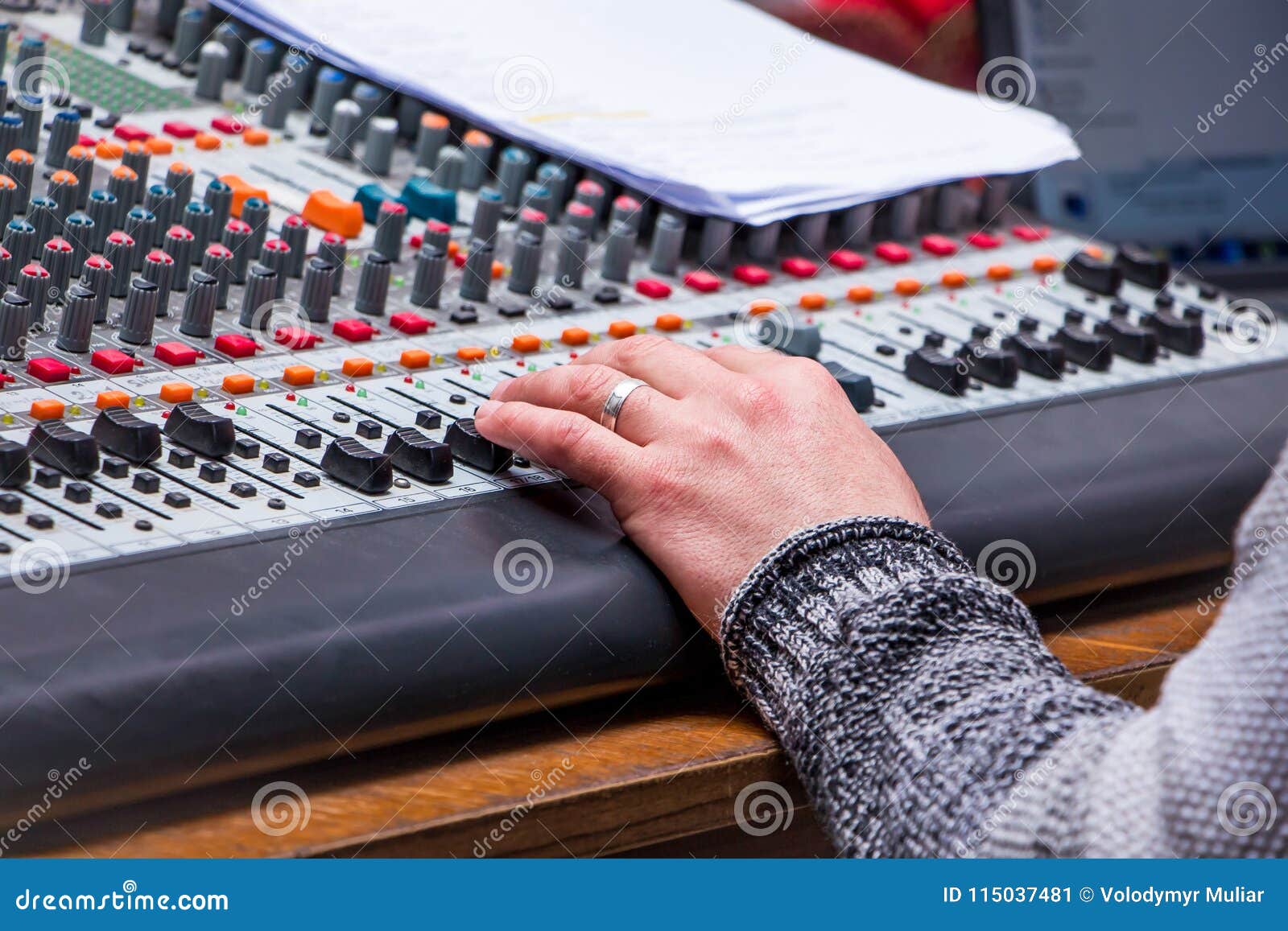 Sound Mixing and Amplifying Equipment in Studio. Operator Regu Stock ...