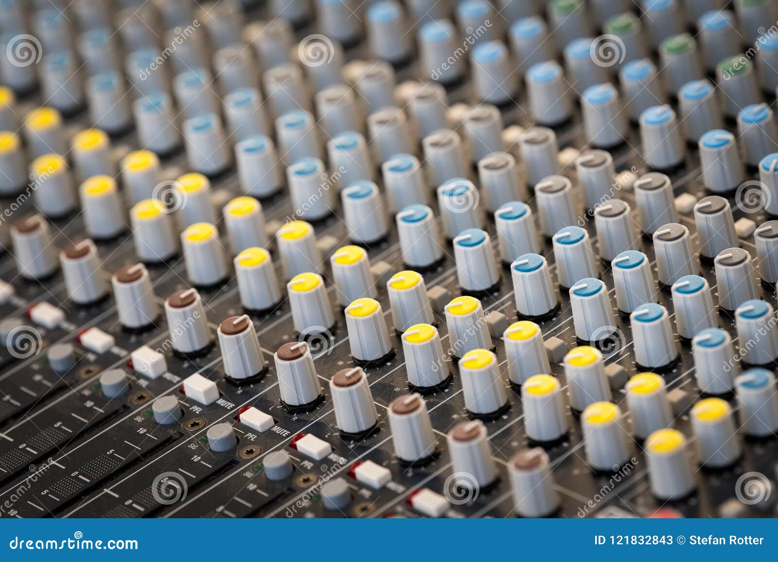 A Sound Mixing Panel with Various Knobs Stock Image - Image of channel ...
