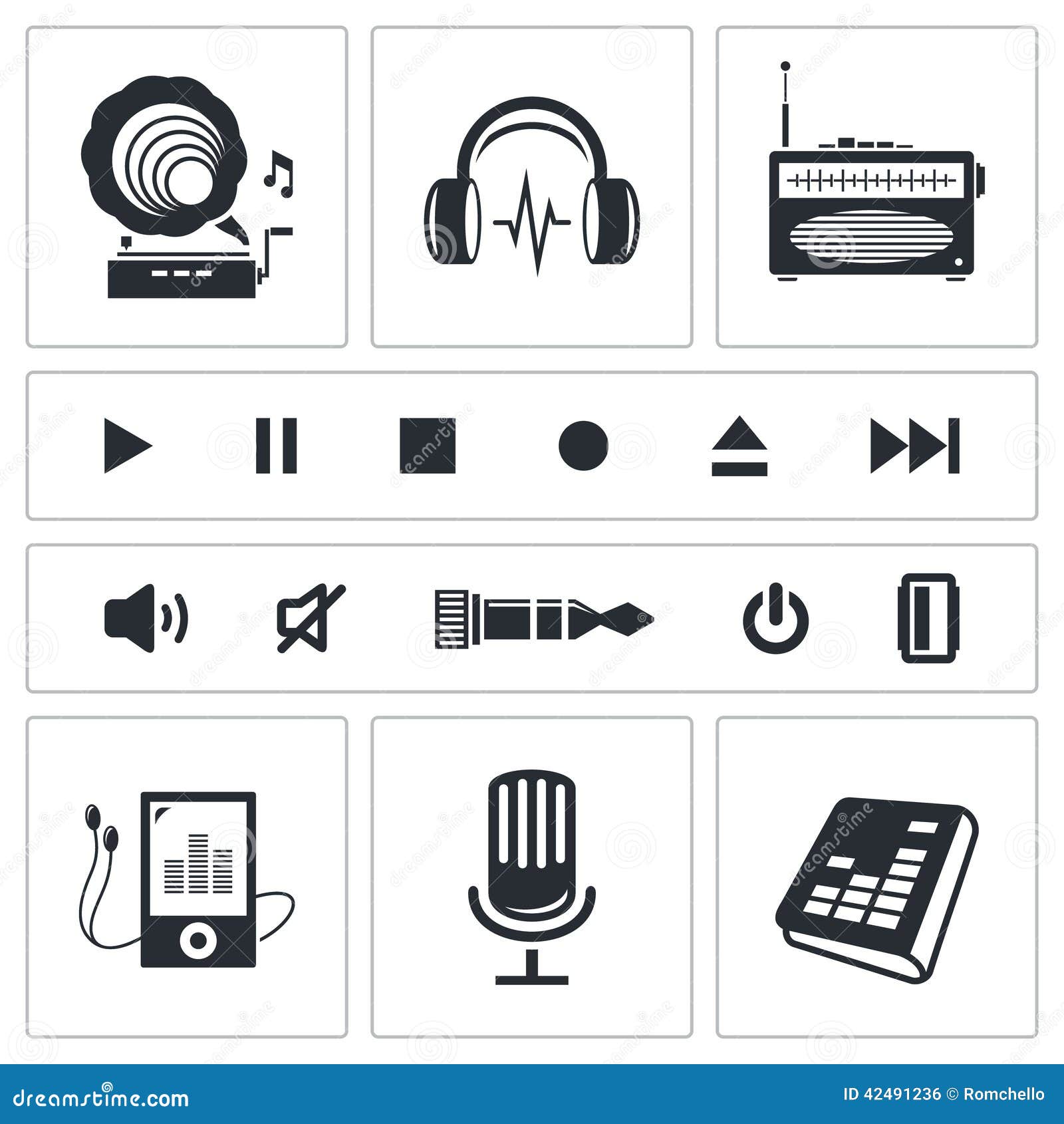 Sound and Music icon set stock illustration. Illustration of amplifier ...