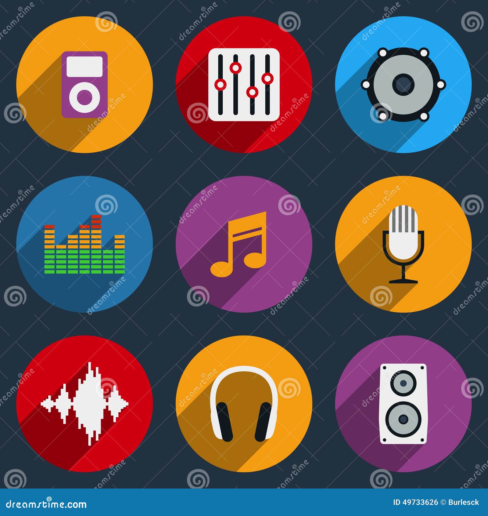 Sound and Music Icons stock vector. Illustration of headphones - 49733626
