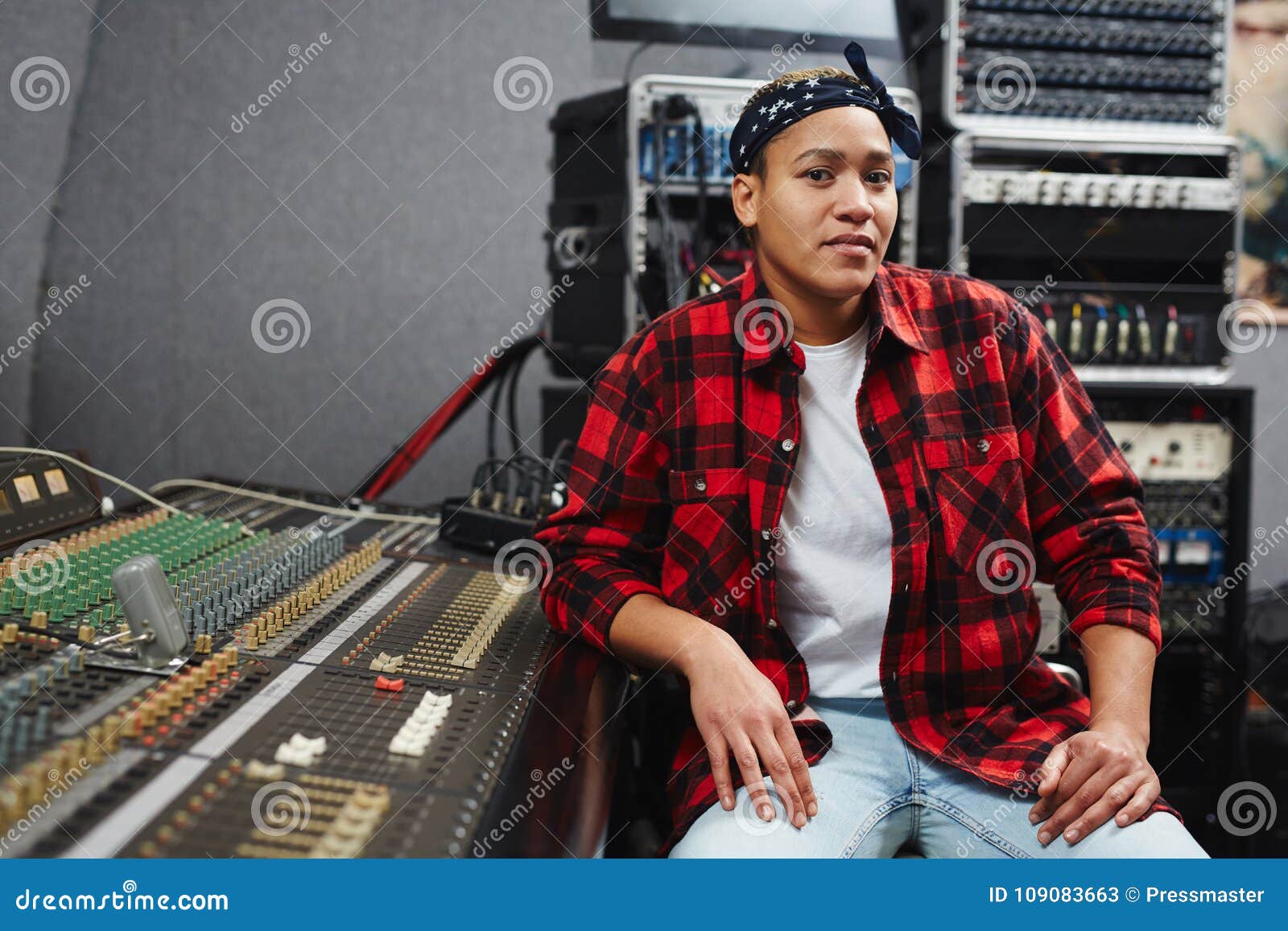 Sound Operator by Workplace Stock Image - Image of mixer, shirt: 109083663
