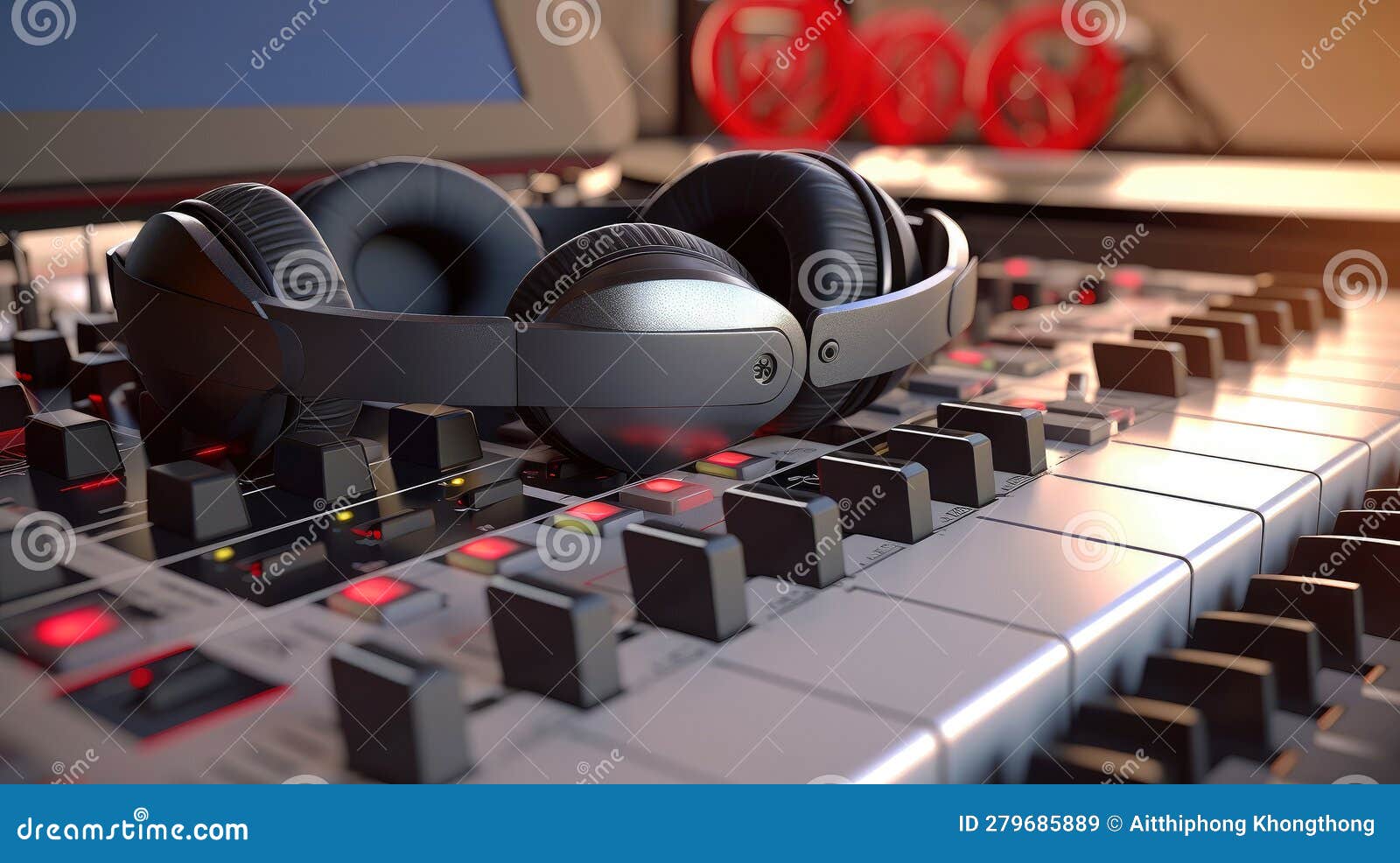 Sound Panel for Working in the Studio and on TV Projects. Close-up of ...