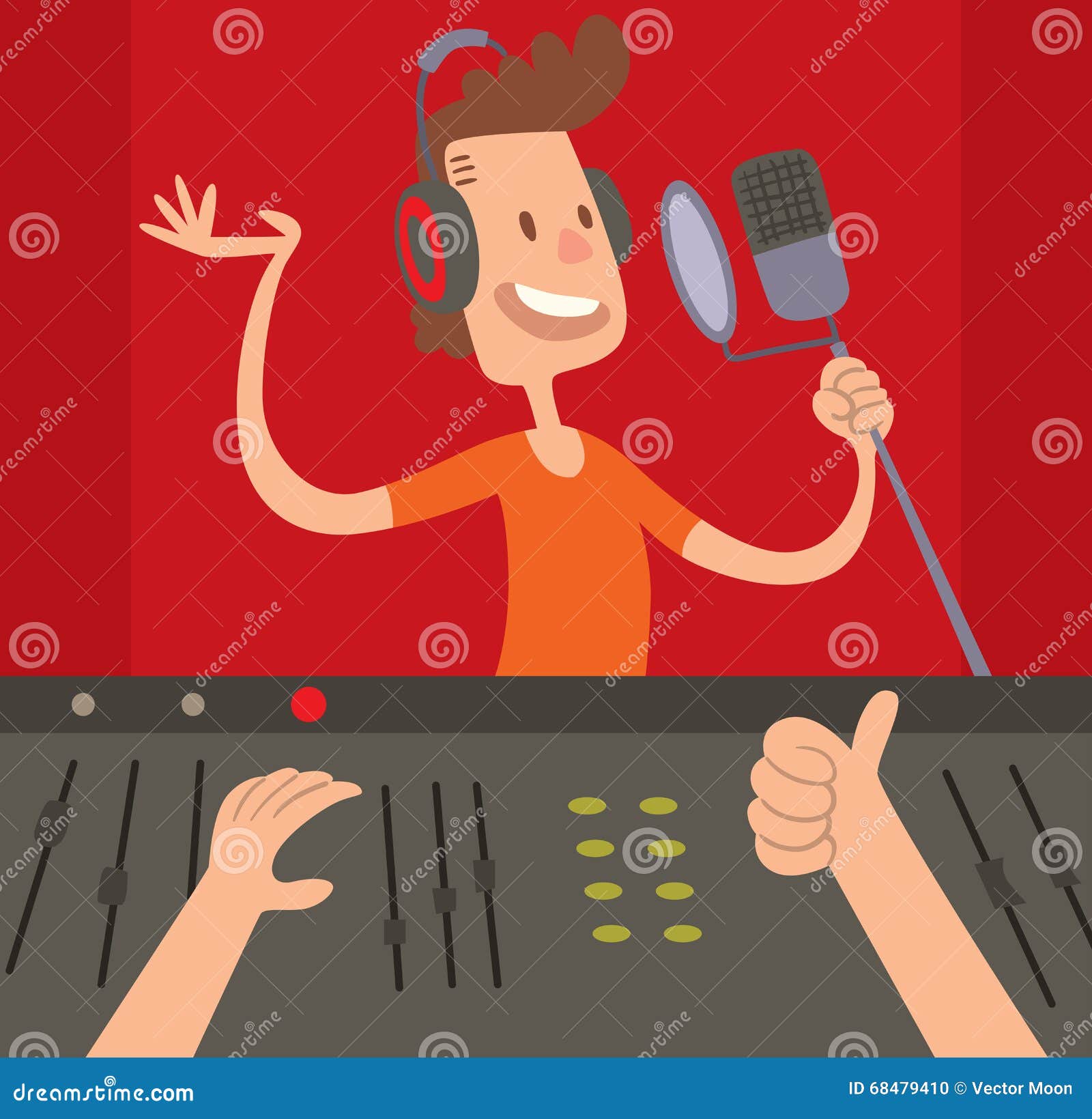 Sound Record Studio Producer Working Together at Mixing Panel in the ...