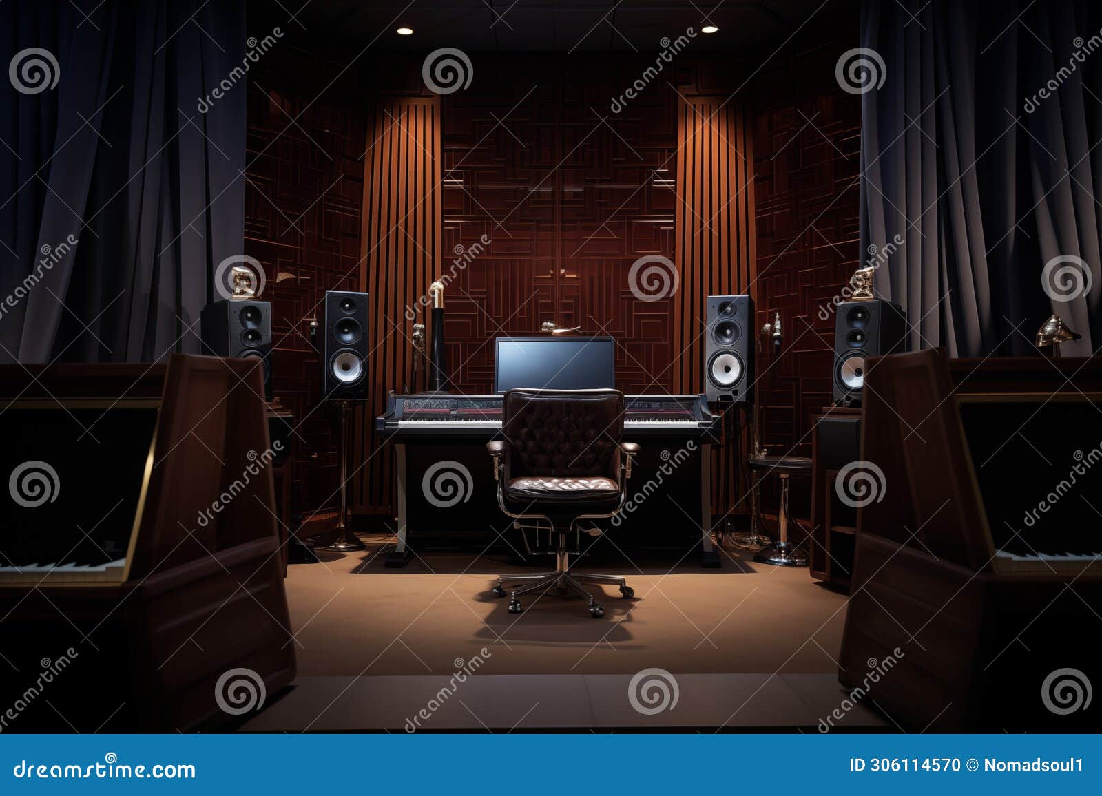Sound Recording Studio Interior with a Grand Piano and Studio Monitors ...