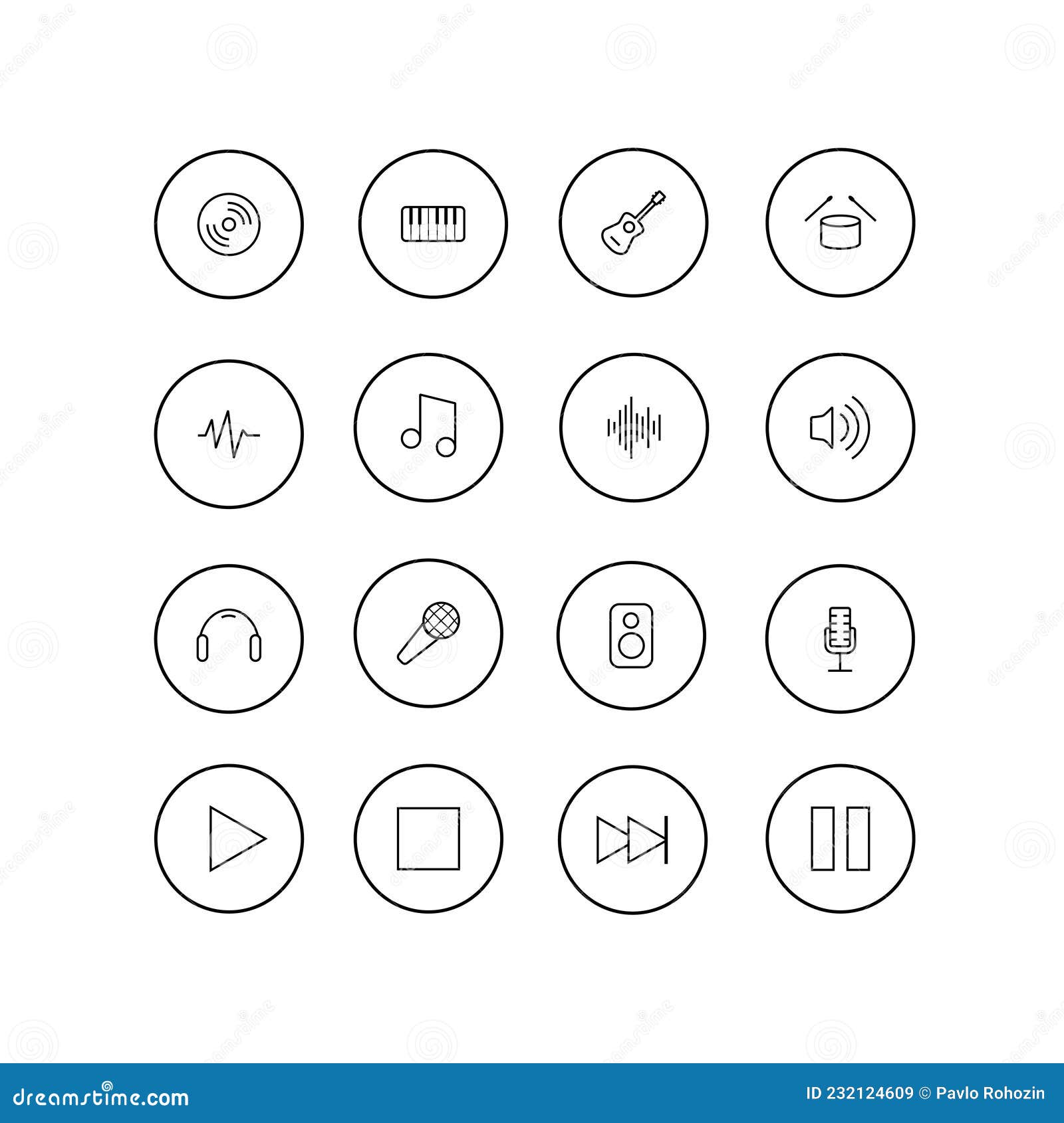 Sound Set Flat Vector Icon Wave Line. Music Isolated Icon Stock Vector ...
