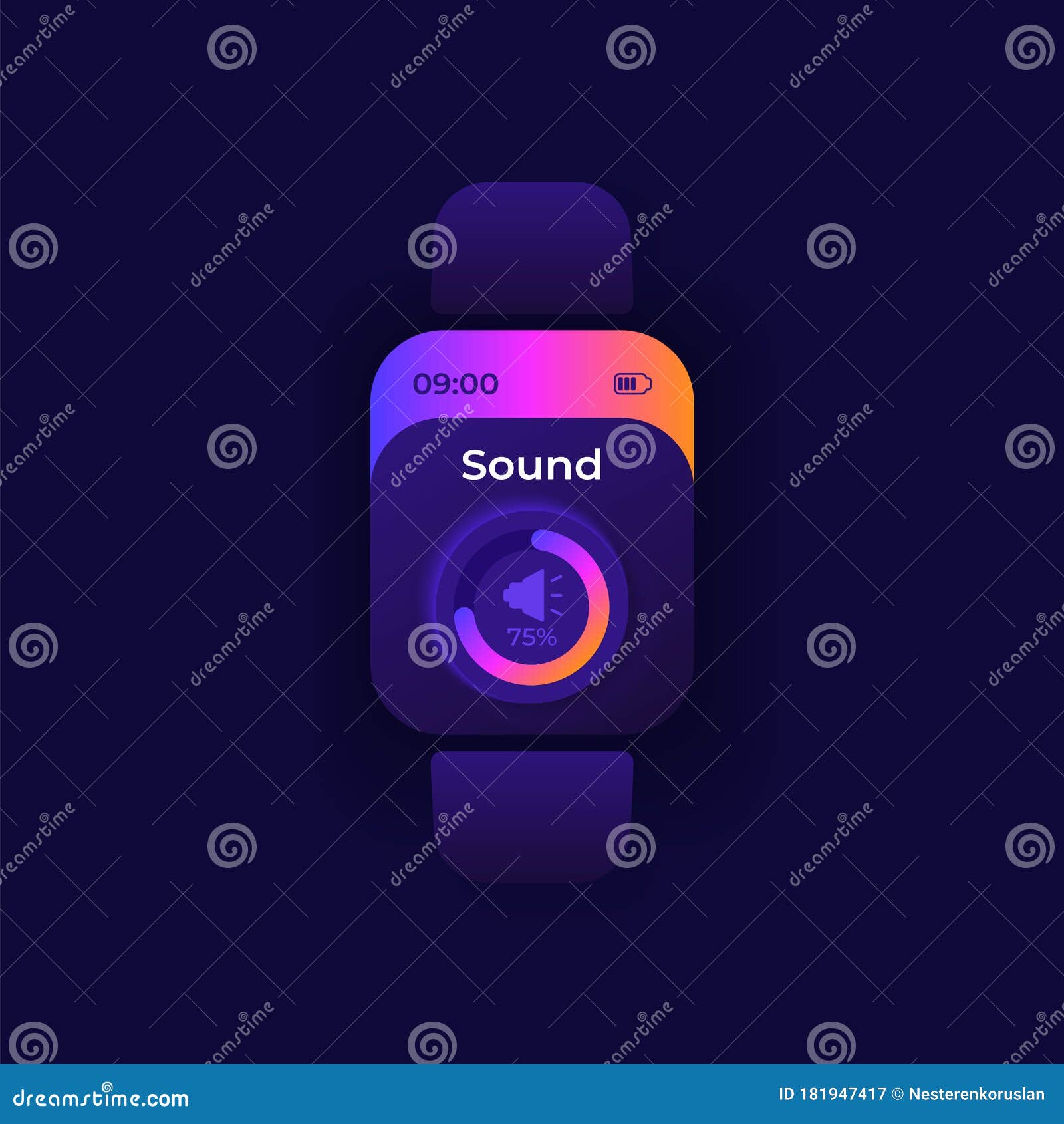 Sound Settings Smartwatch Interface Vector Template. Mobile App Control ...
