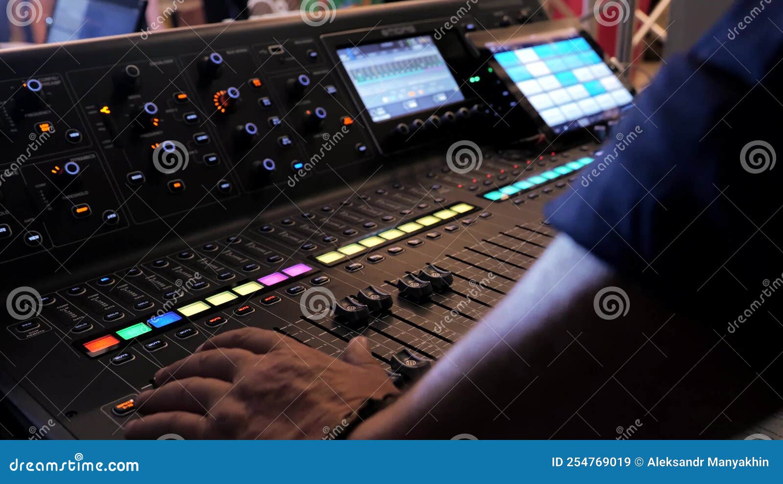 Sound System Control Panel, Sound Engineer at Work Stock Video - Video ...