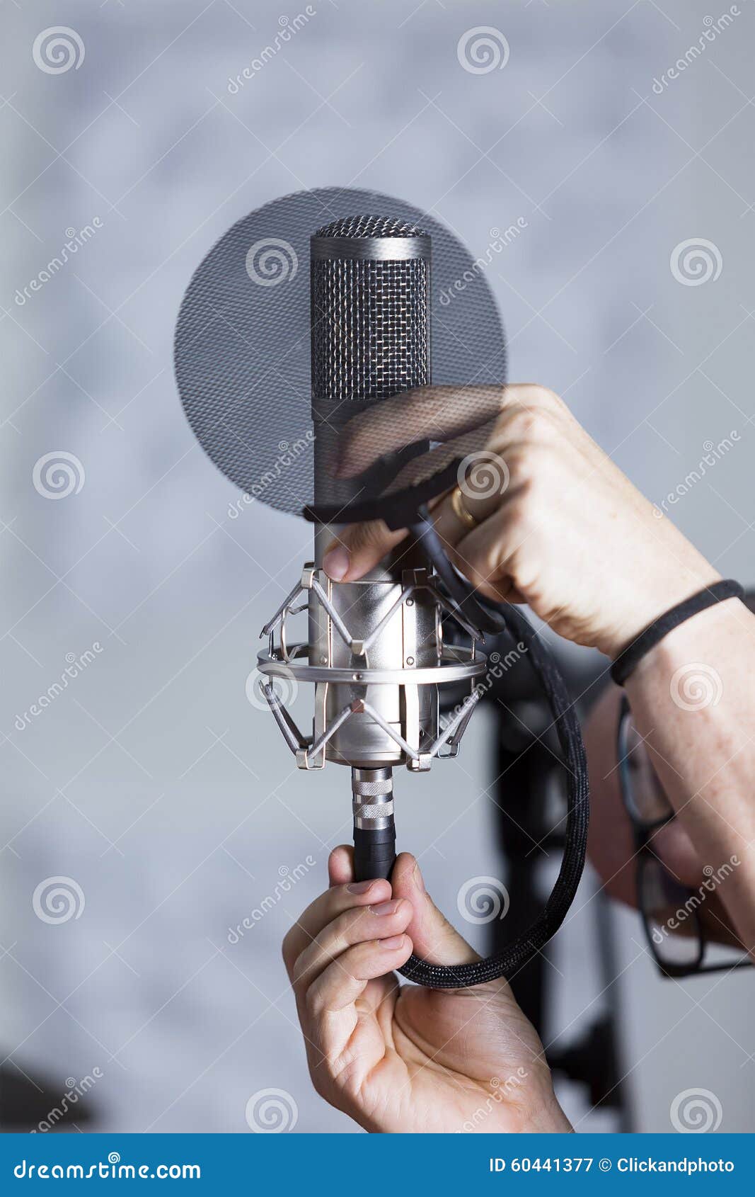 Sound Technician Adjusting a Microphone Stock Image - Image of music ...
