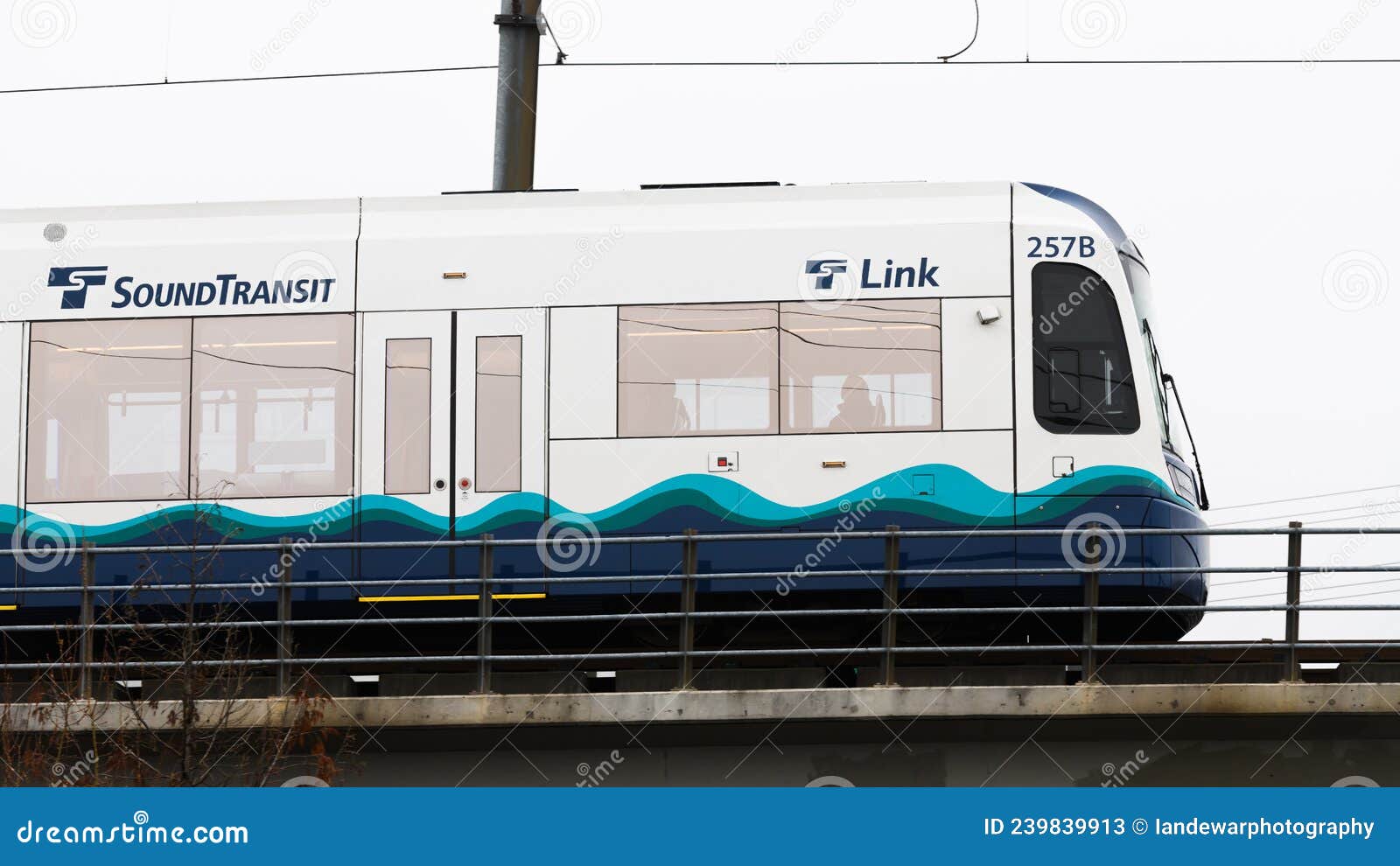 Sound Transit Link Light Rail Train on Elevated Track Passing by ...