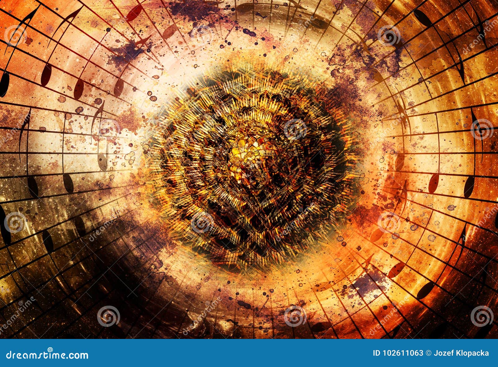 Sound Vibration with Music Notes and Lines, Graphic Collage. Stock ...