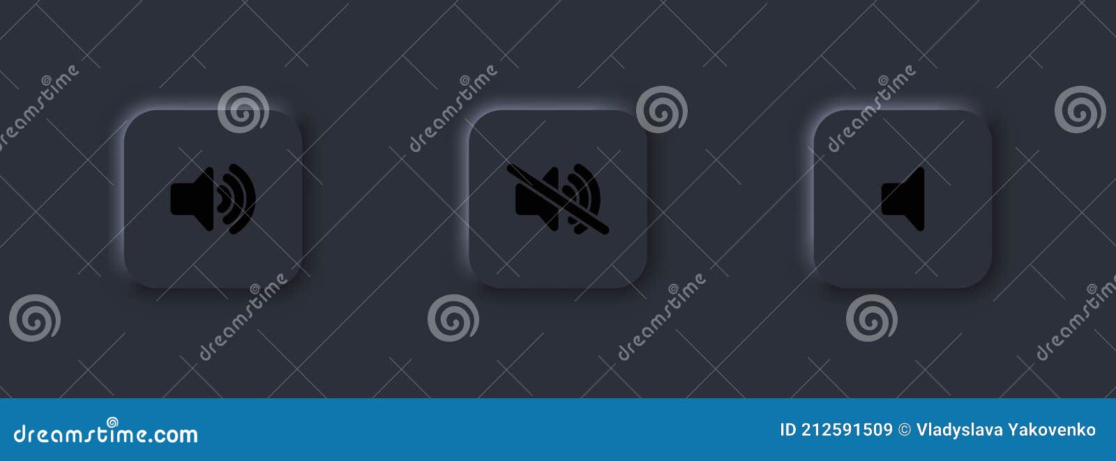 Sound Volume Up, Down or Mute Control Buttons Icon Set. Set of Media ...