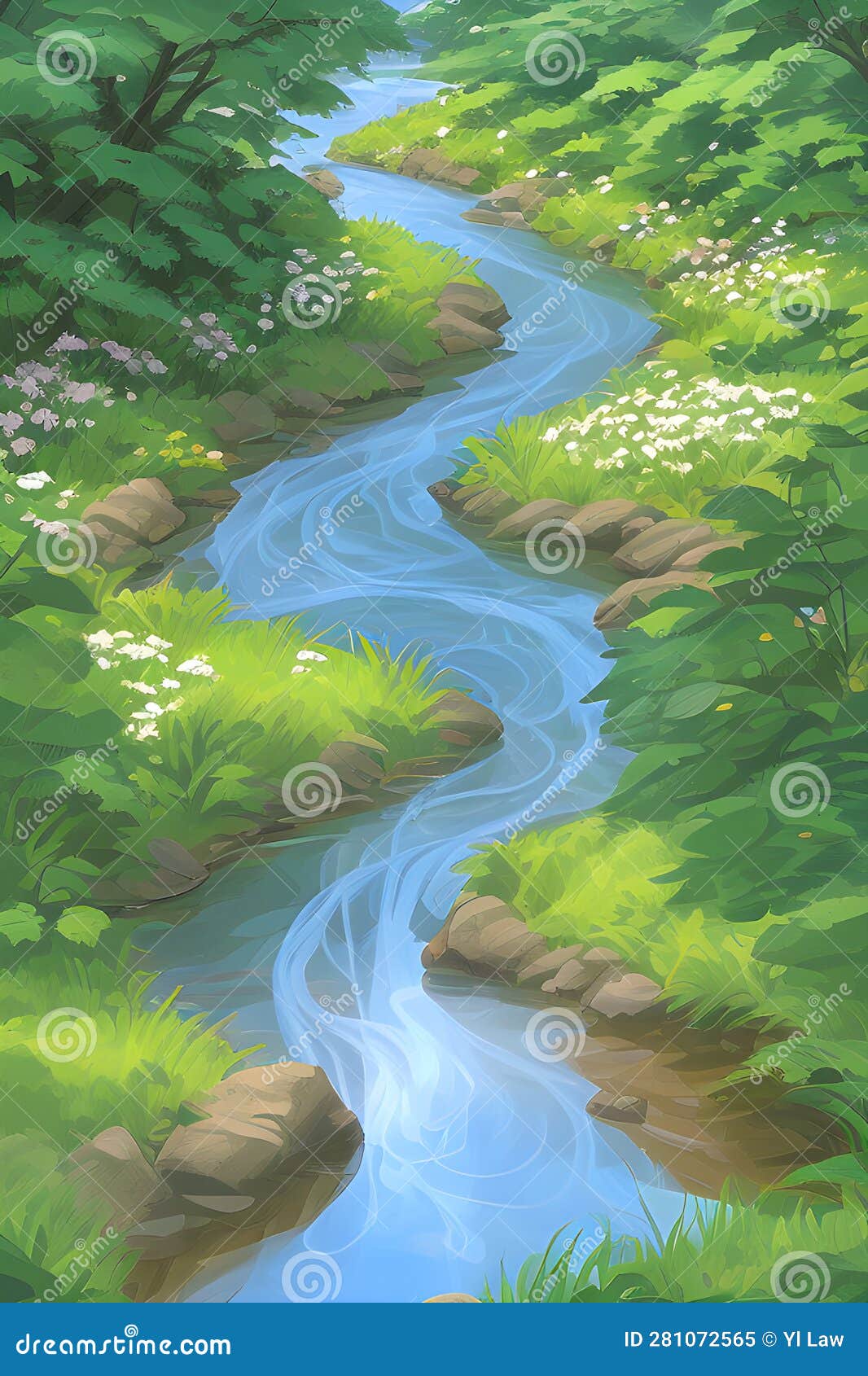 The Sound of Water Trickling Stock Illustration - Illustration of creek ...