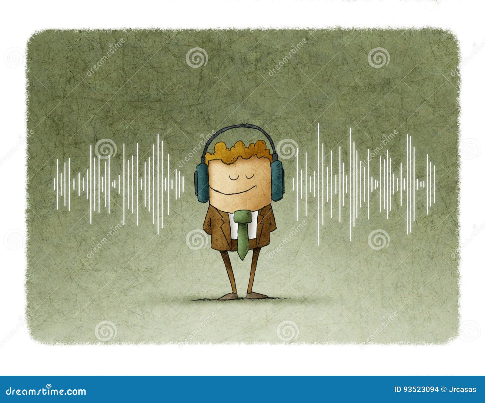 Sound Wave and in the Middle of this There is a Man with a Headphones ...