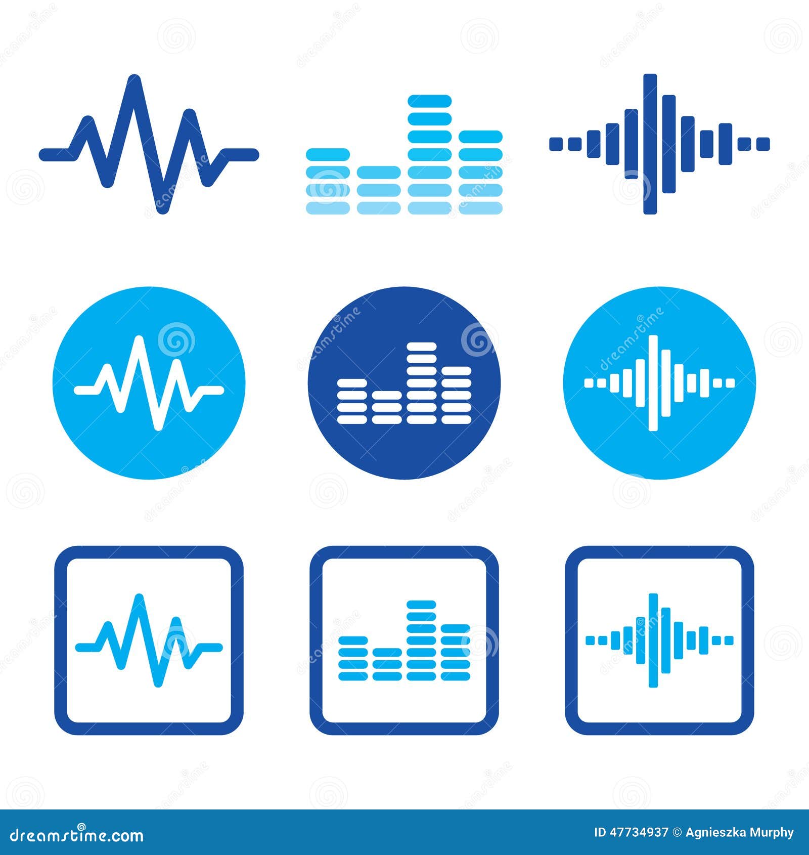Sound Wave Music Blue Icons Set Stock Illustration - Illustration of ...