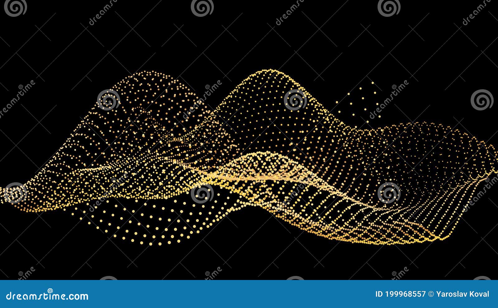Sound Wave from Node. Gold Interface Big Data Flow. Copy Space Cover ...