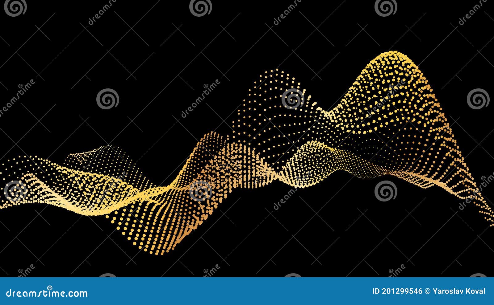 Sound Wave from Node. Gold Interface Big Data Flow. Copy Space Cover ...