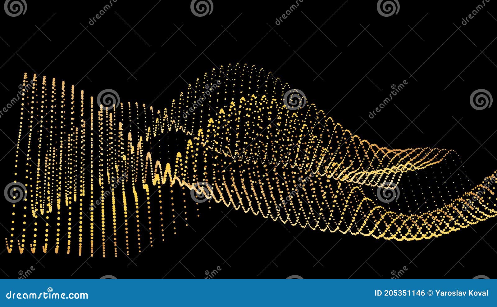 Sound Wave From Node. Gold Interface Big Data Flow. Copy Space Cover ...