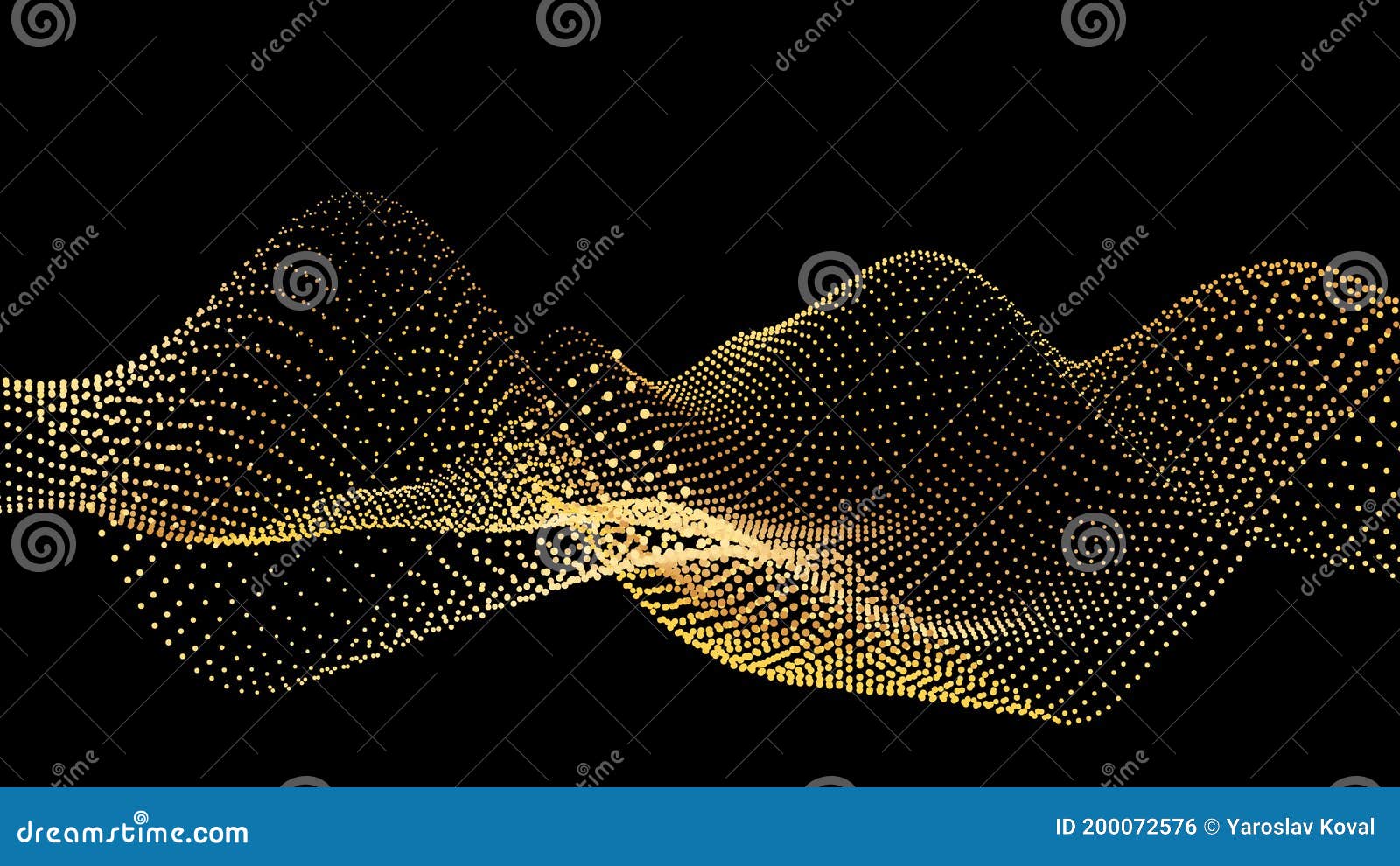 Sound Wave from Node. Gold Interface Big Data Flow. Copy Space Cover ...