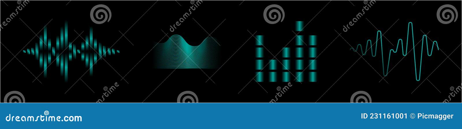 Sound Wave. Set of Abstract Elements of the Sound Track on a Black ...