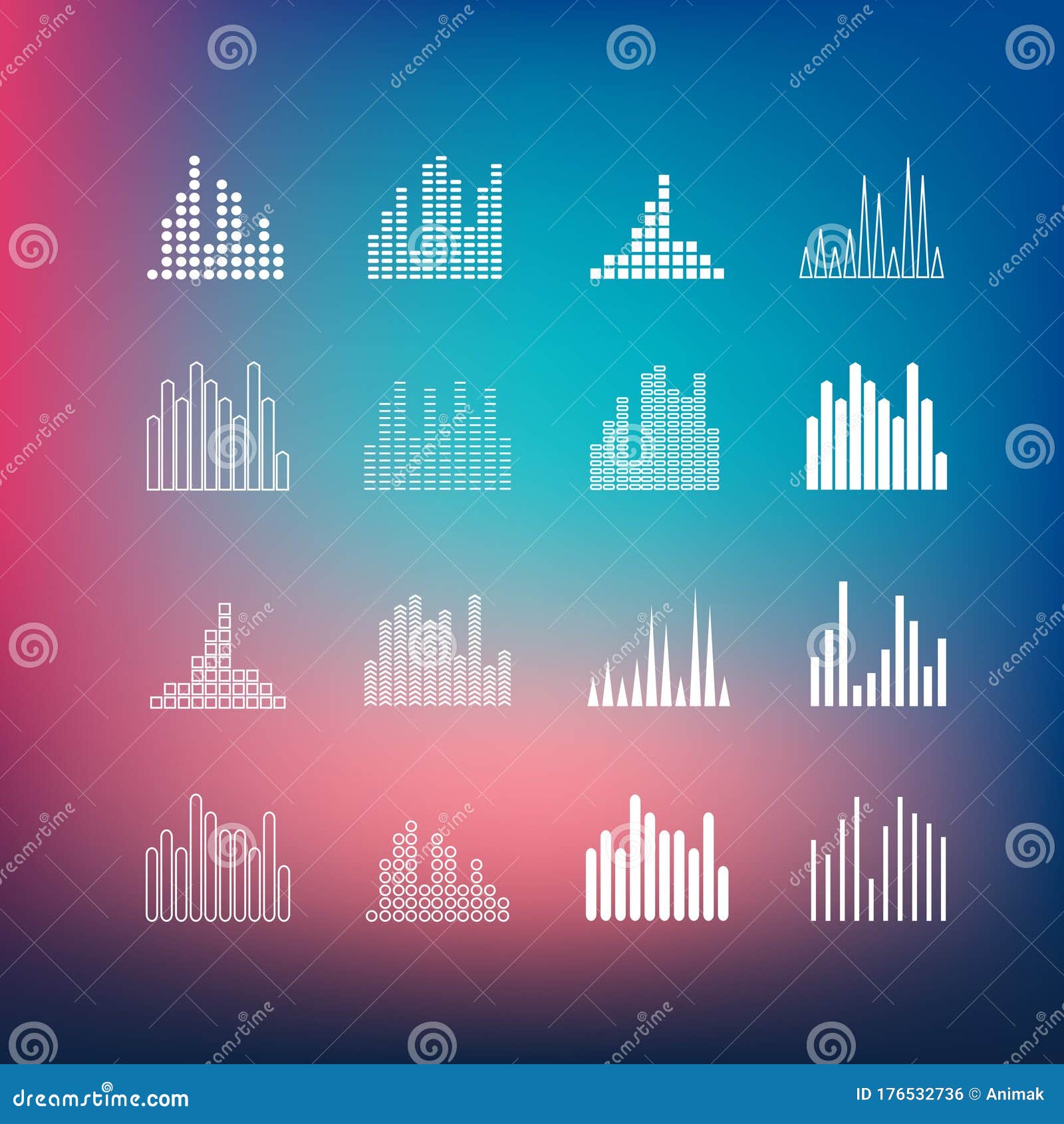 Sound Wave Shapes on Blur Background. Equalizer Variations Stock Vector ...