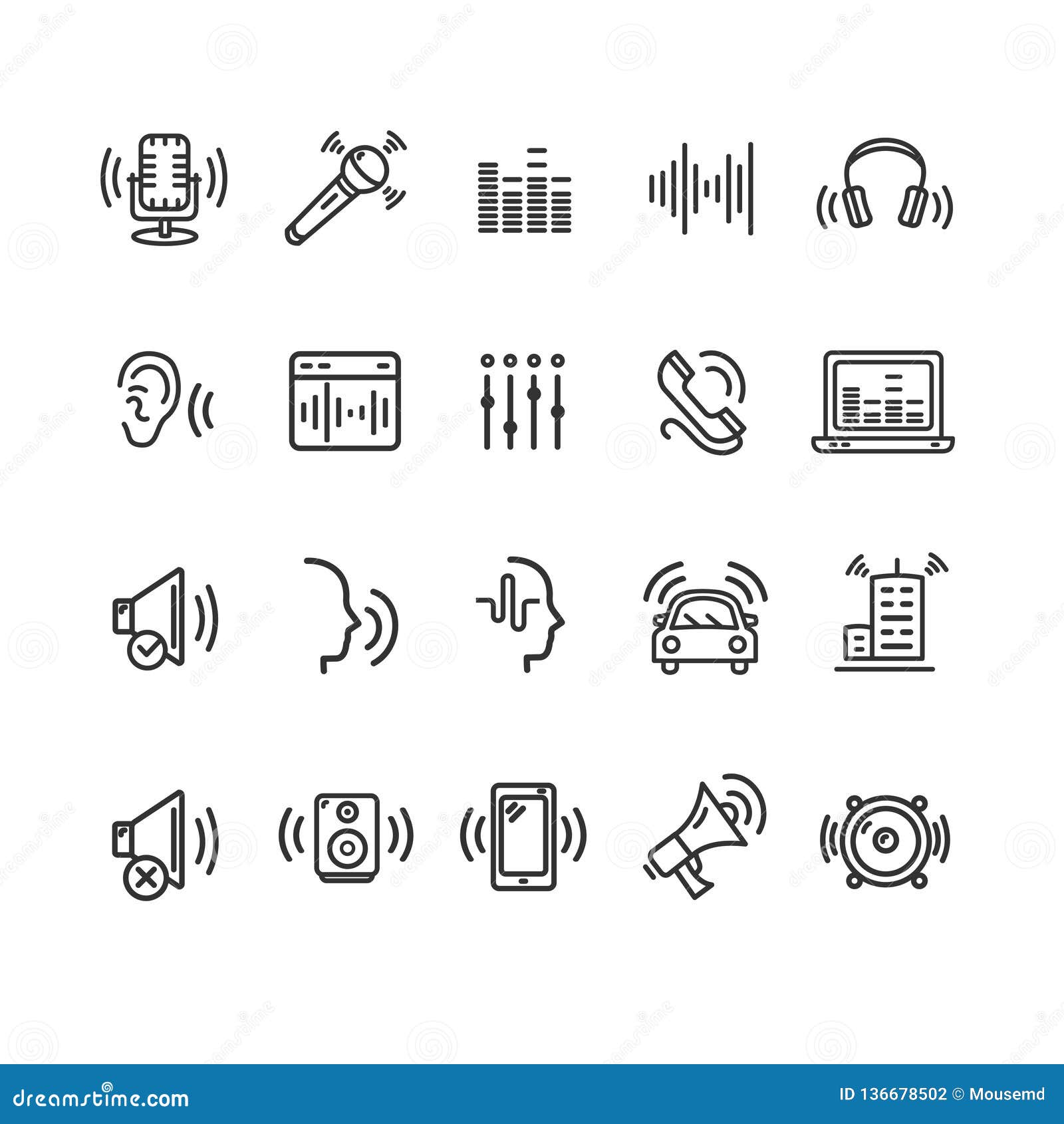Sound Wave Signs Black Thin Line Icon Set. Vector Stock Vector ...