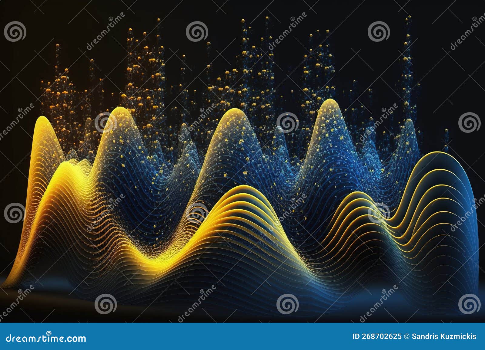 Sound Waves, Blue and Yellow Color. Generative AI Stock Illustration - Illustration of frequency ...