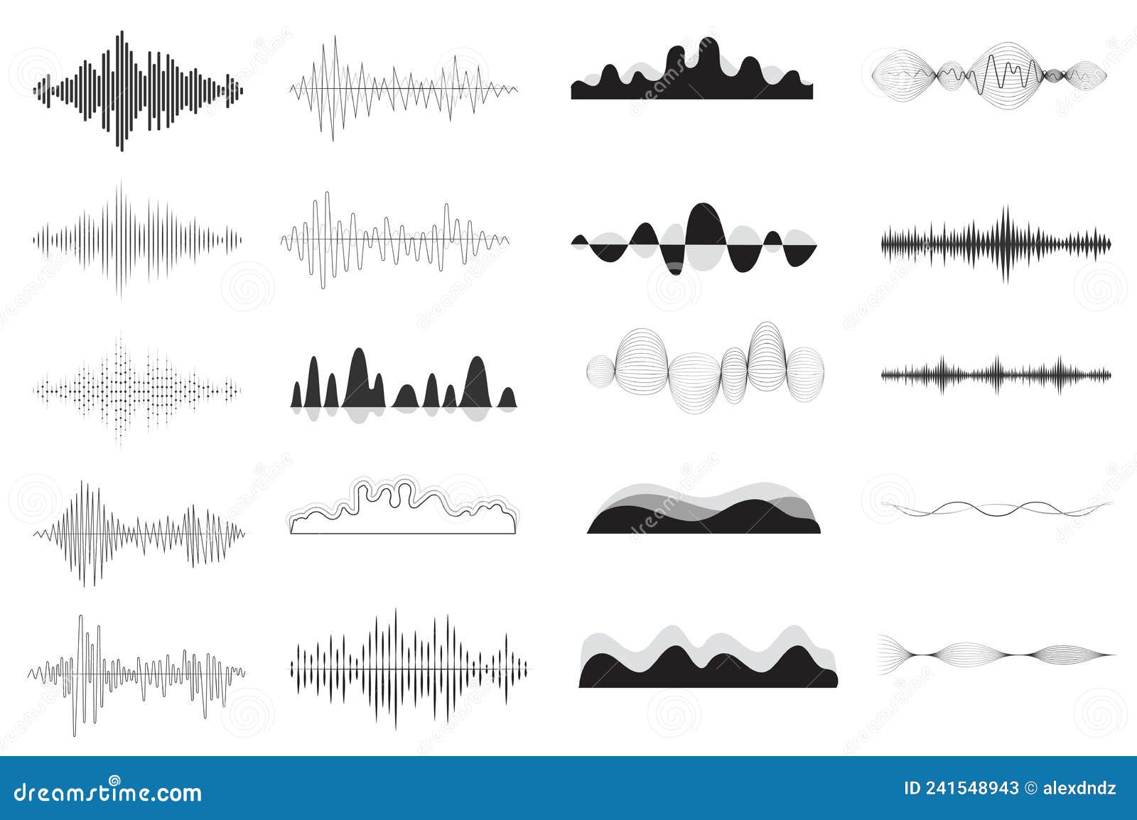 Sound Waves in Different Shapes Set Isolated Elements. Stock Vector ...