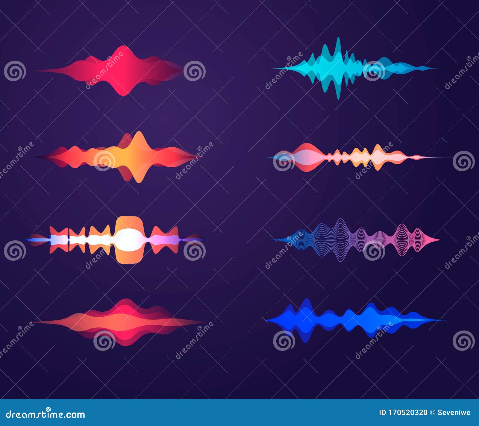 Sound Waves Set in Different Colors, Amplitude Wave Objects. Collection ...
