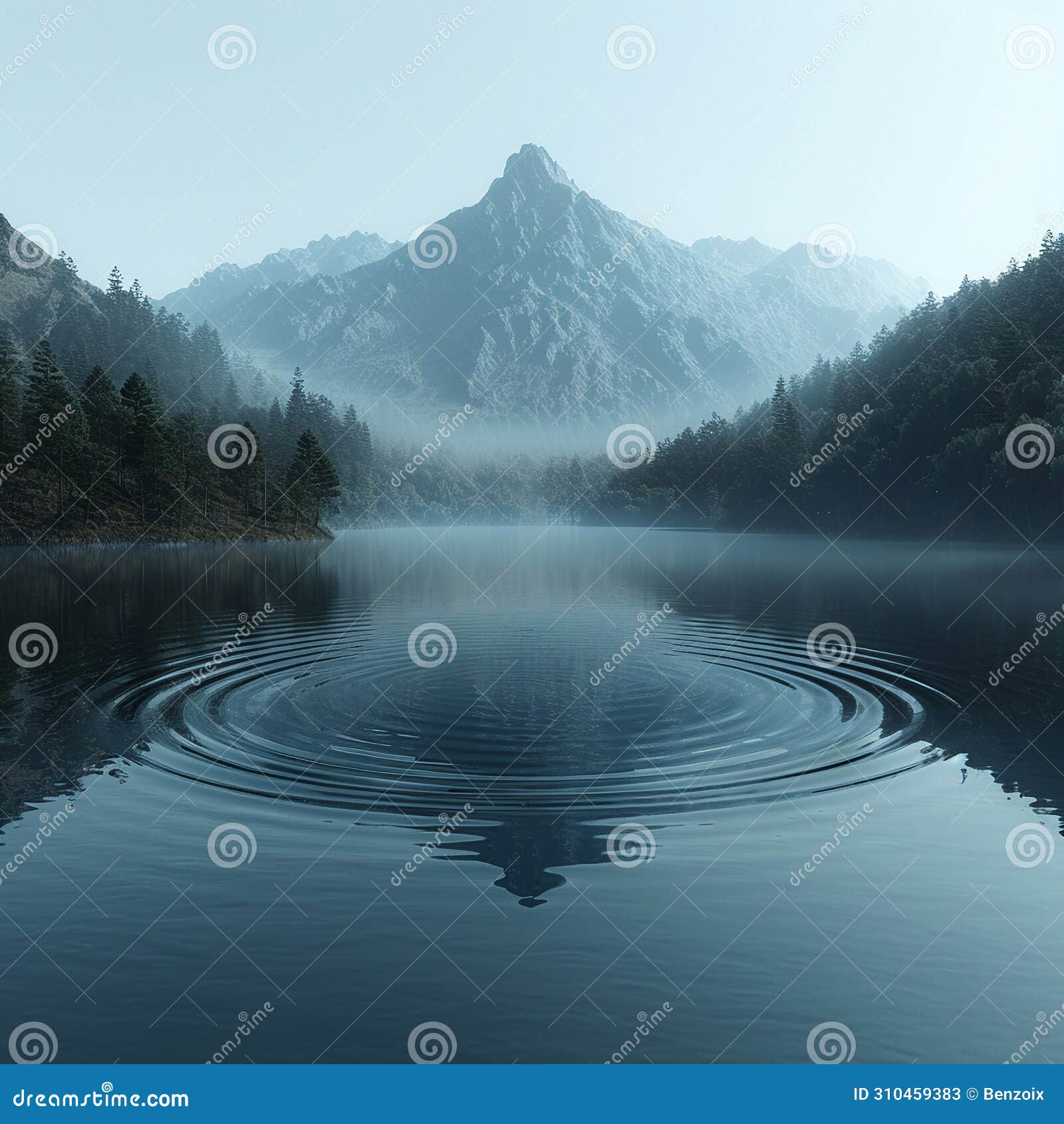 Sound Waves Visualized As Ripples and Spikes Across a Serene Lake Stock ...