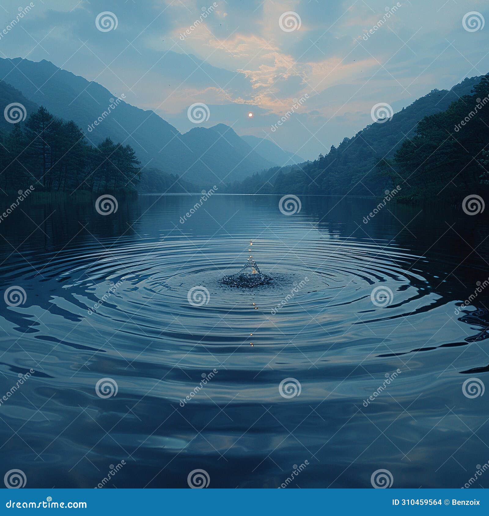 Sound Waves Visualized As Ripples and Spikes Across a Serene Lake Stock ...