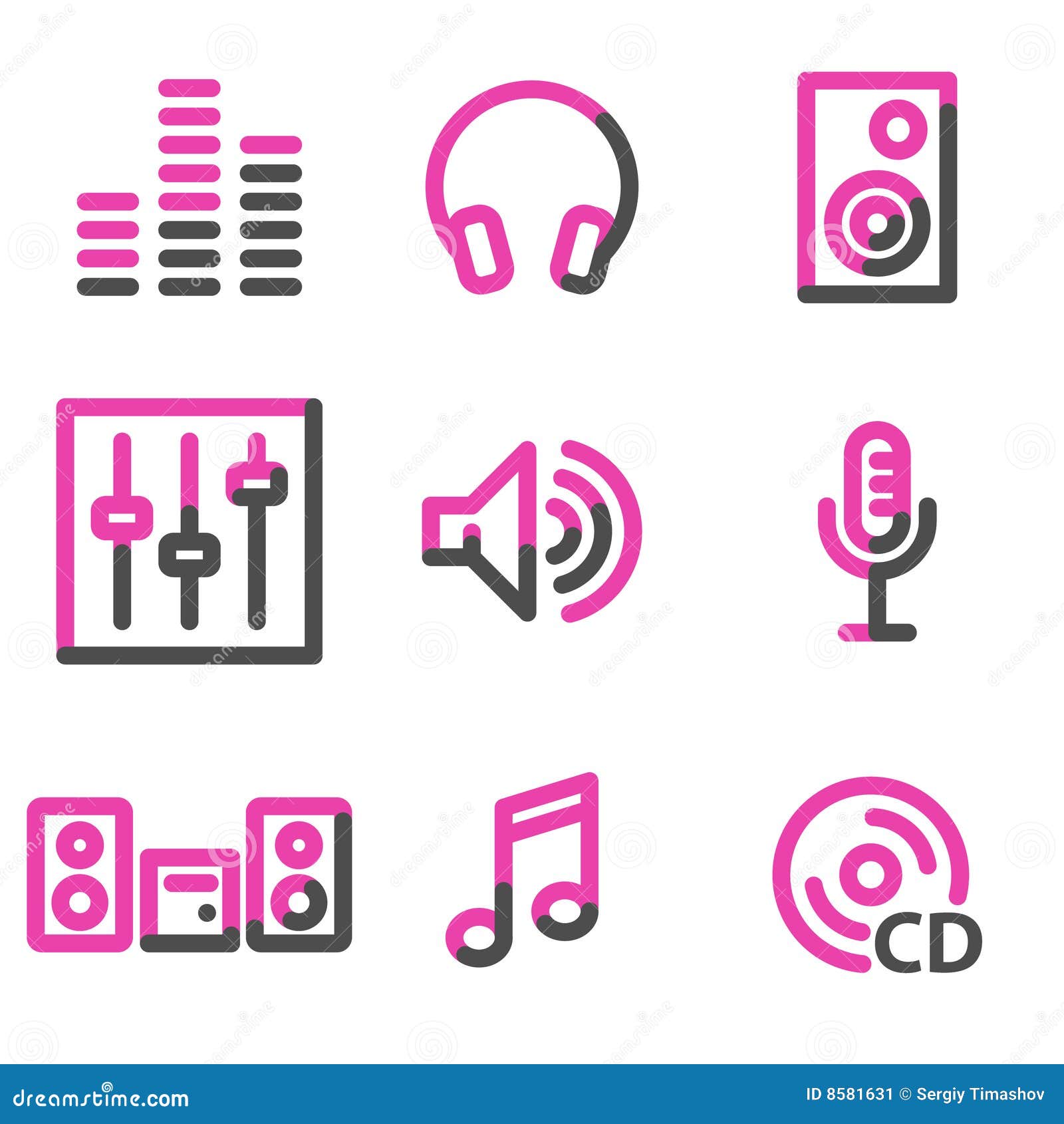 Sound Web Icons, Pink Contour Series Stock Illustration - Illustration ...