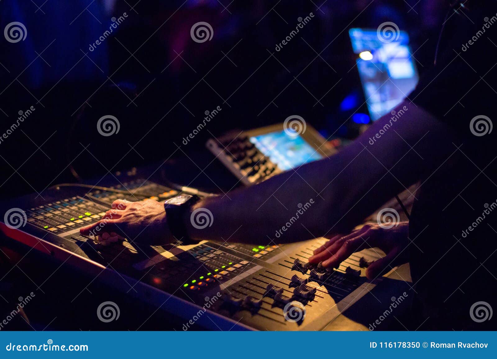 Soundman Working on the Mixing Console. Stock Photo - Image of musician ...