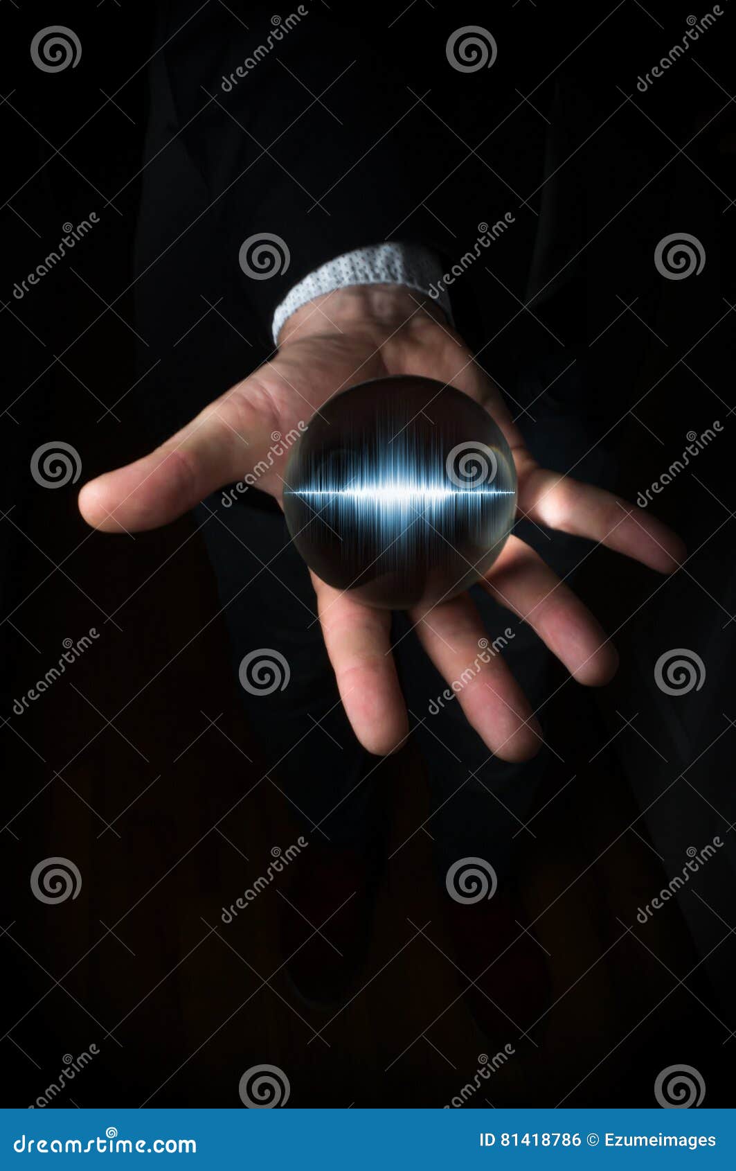 Soundwave Crystal Ball Hand Stock Photo - Image of audio, digital: 81418786