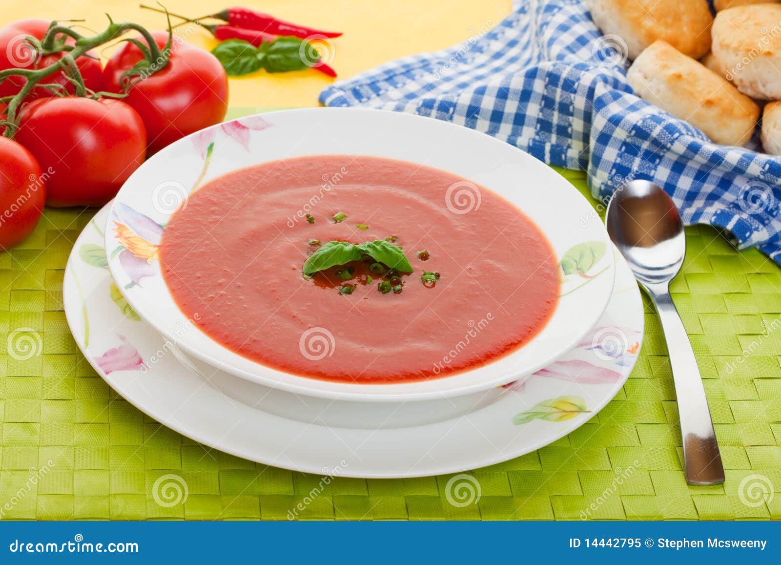 Soup and biscuits stock image. Image of towel, leaves - 14442795